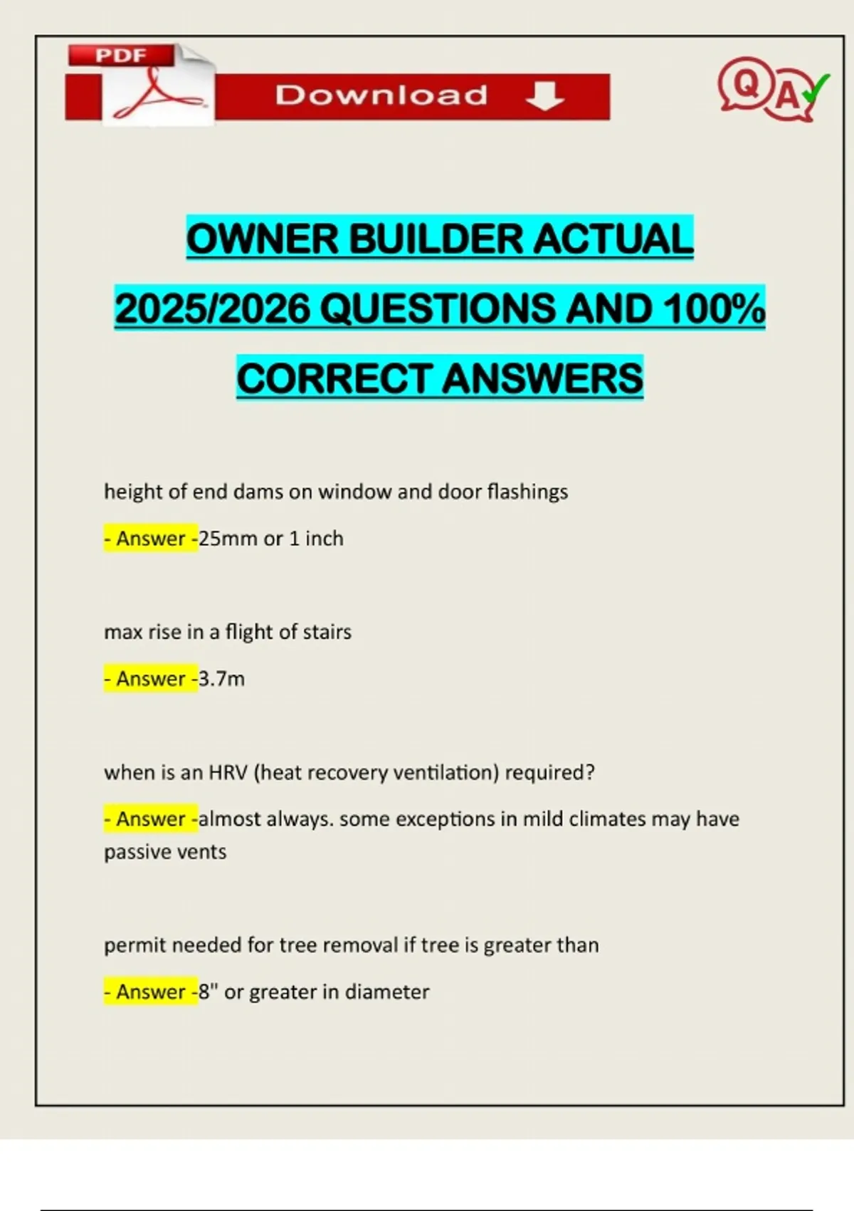 OWNER BUILDER ACTUAL 2025/2026 QUESTIONS AND 100% CORRECT ANSWERS ...