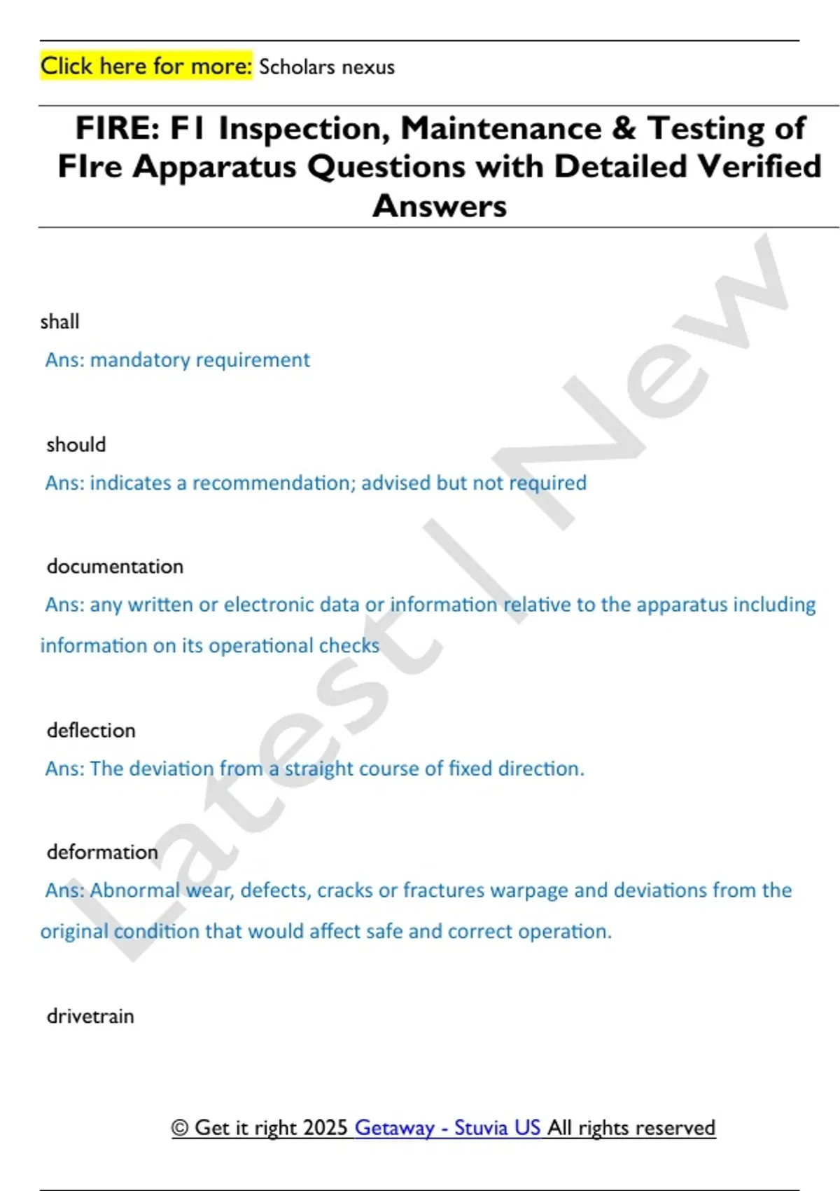 FIRE: F1 Inspection, Maintenance & Testing of FIre Apparatus Questions ...