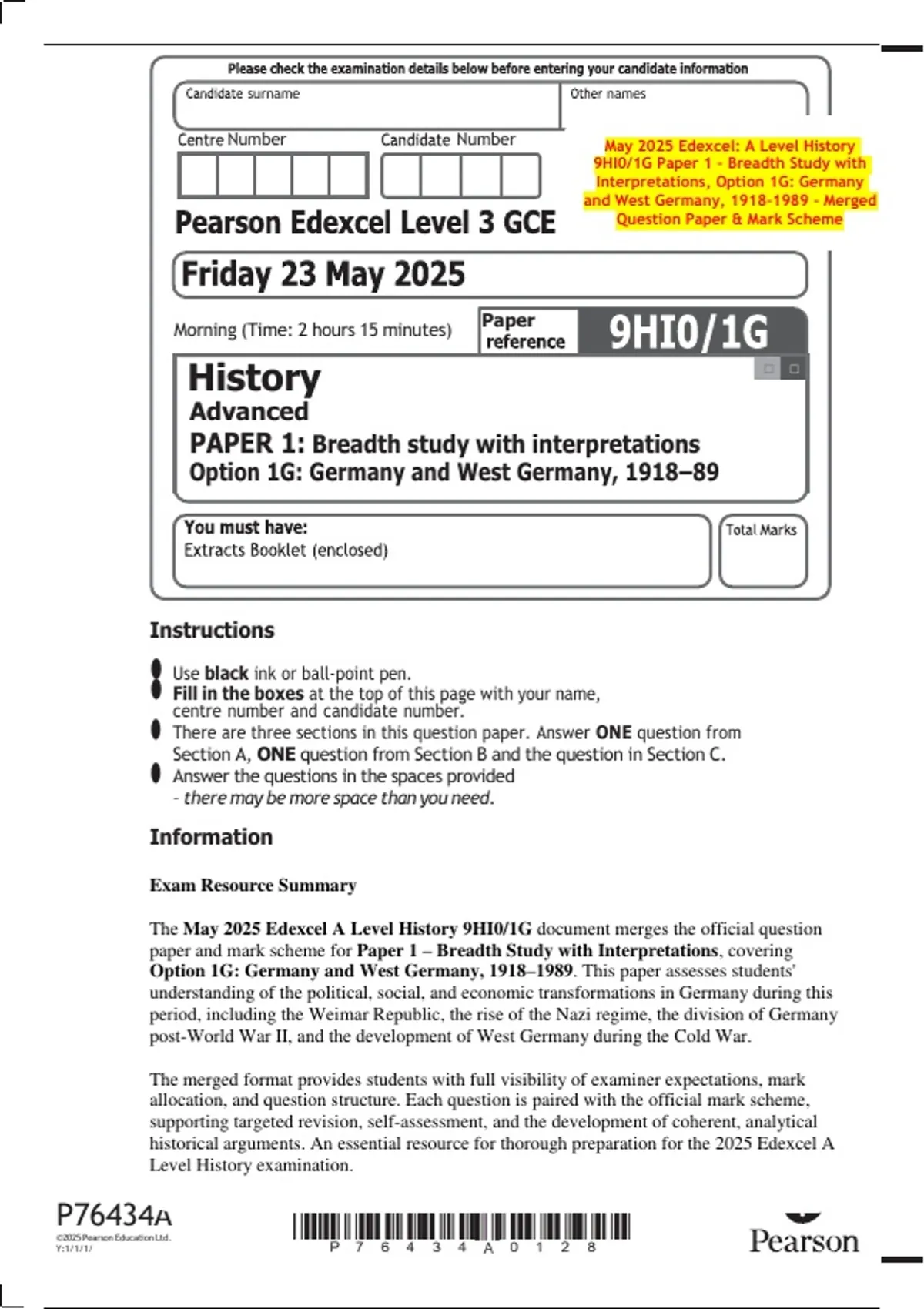 June 2025 Edexcel A Level History | Paper 2 Depth Studies Combined ...