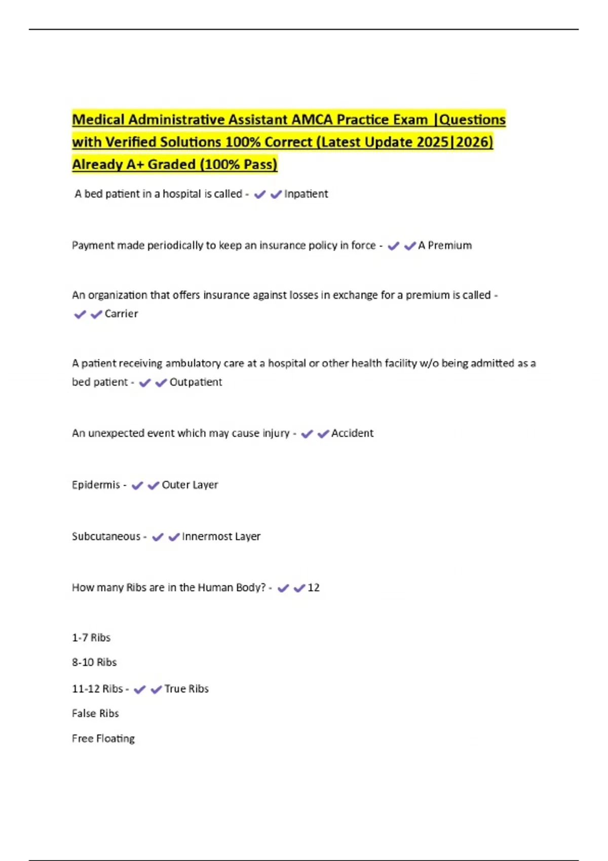 Medical Administrative Assistant AMCA Practice Exam |Questions with ...