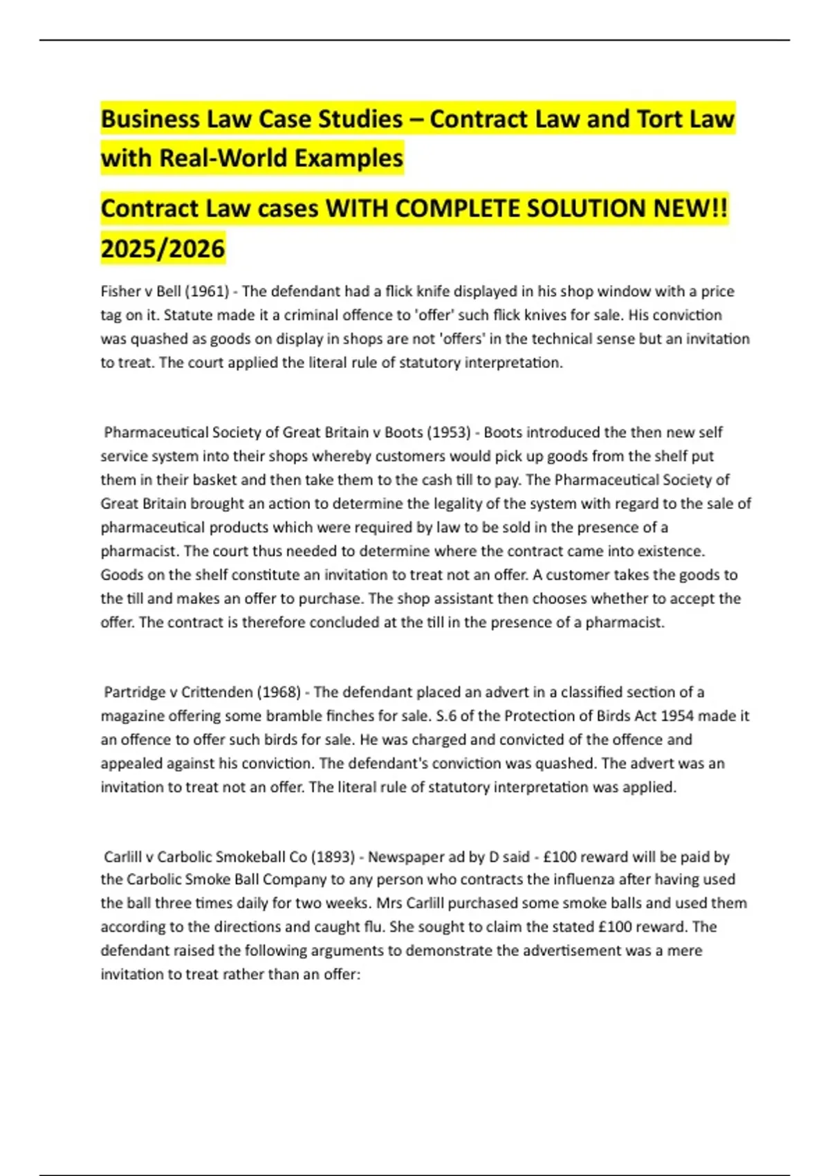 Business Law Case Studies – Contract Law and Tort Law with Real-World ...