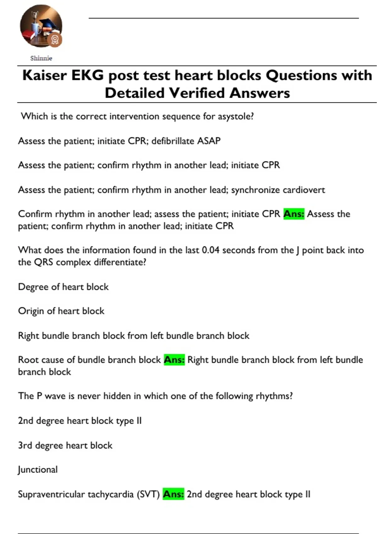 Kaiser EKG post test heart blocks Questions with Detailed Verified ...