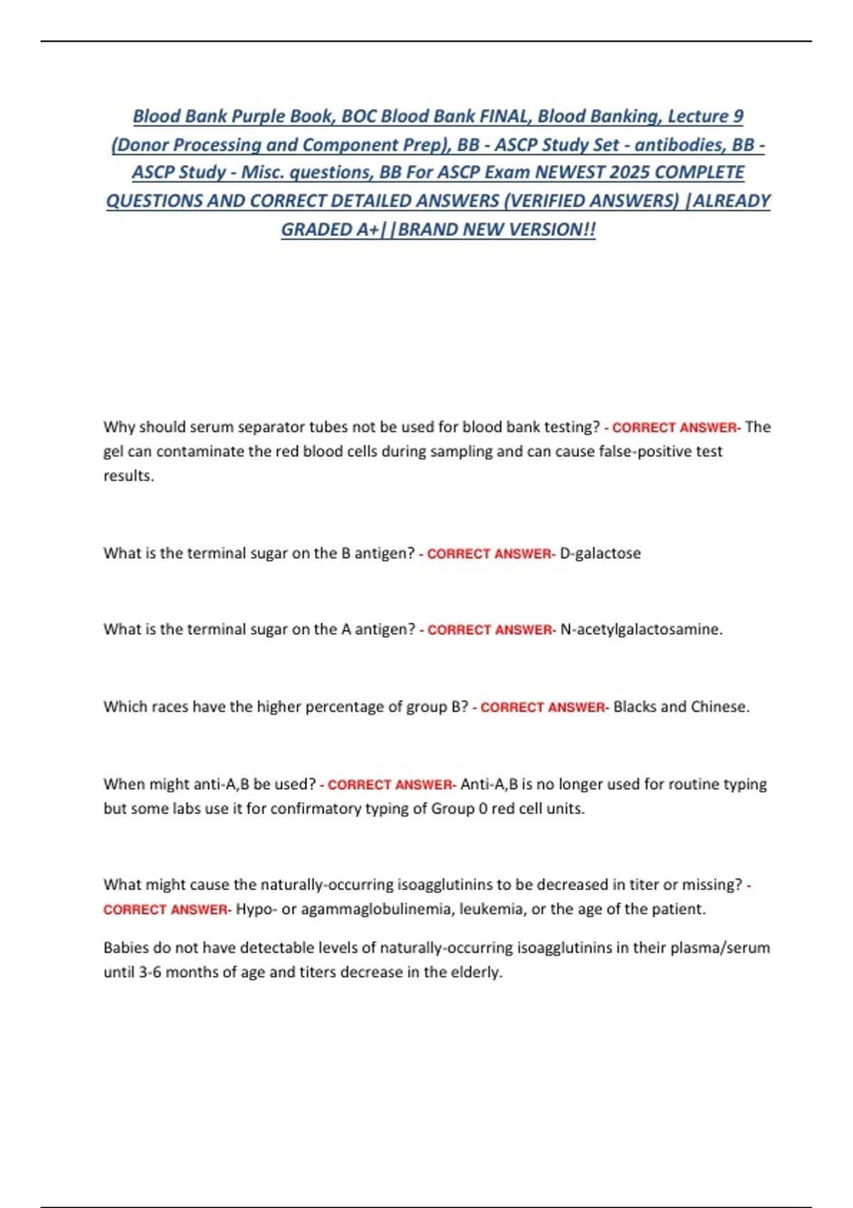 Blood Bank Purple Book, BOC Blood Bank FINAL, Blood Banking, Lecture 9 ...