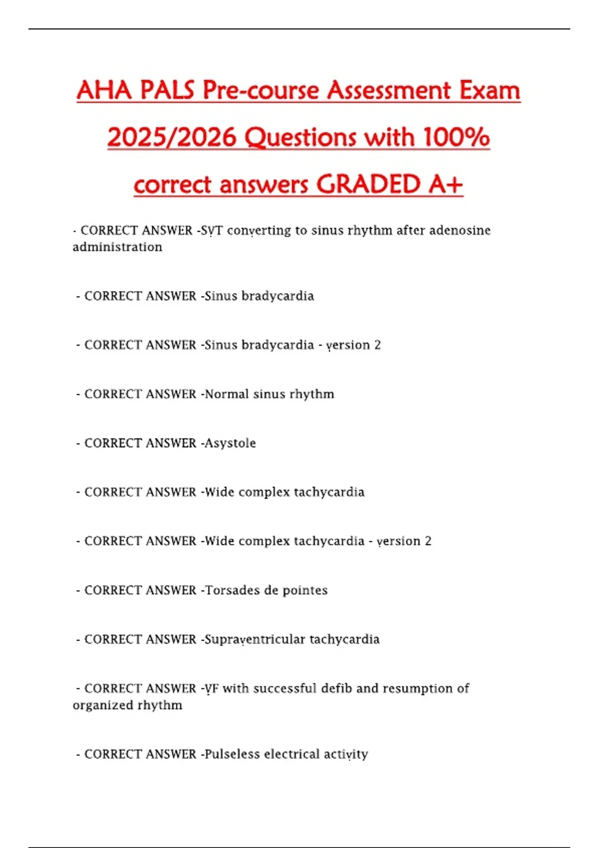 AHA PALS Pre-course Assessment Exam 2025/2026 Questions with 100% ...