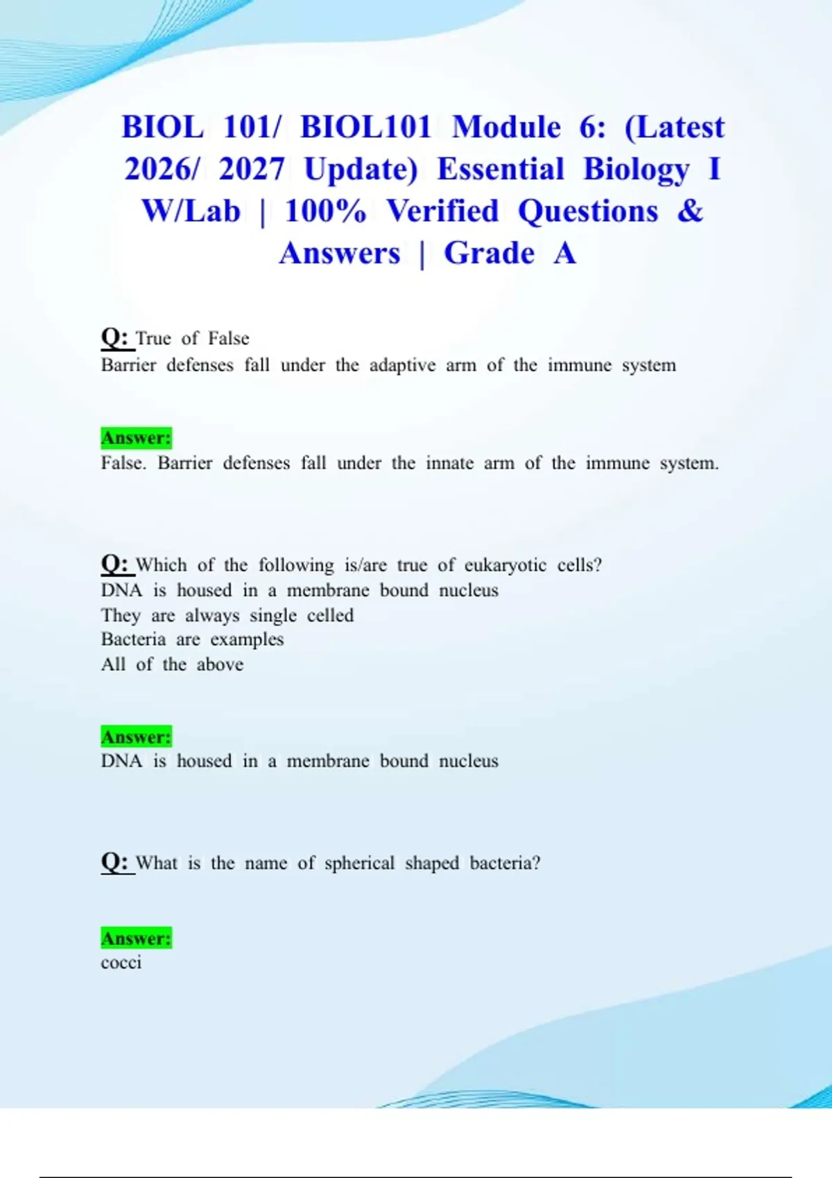 BIOL 101/ BIOL101 Module 6: (Latest 2026/ 2027 Update) Essential ...