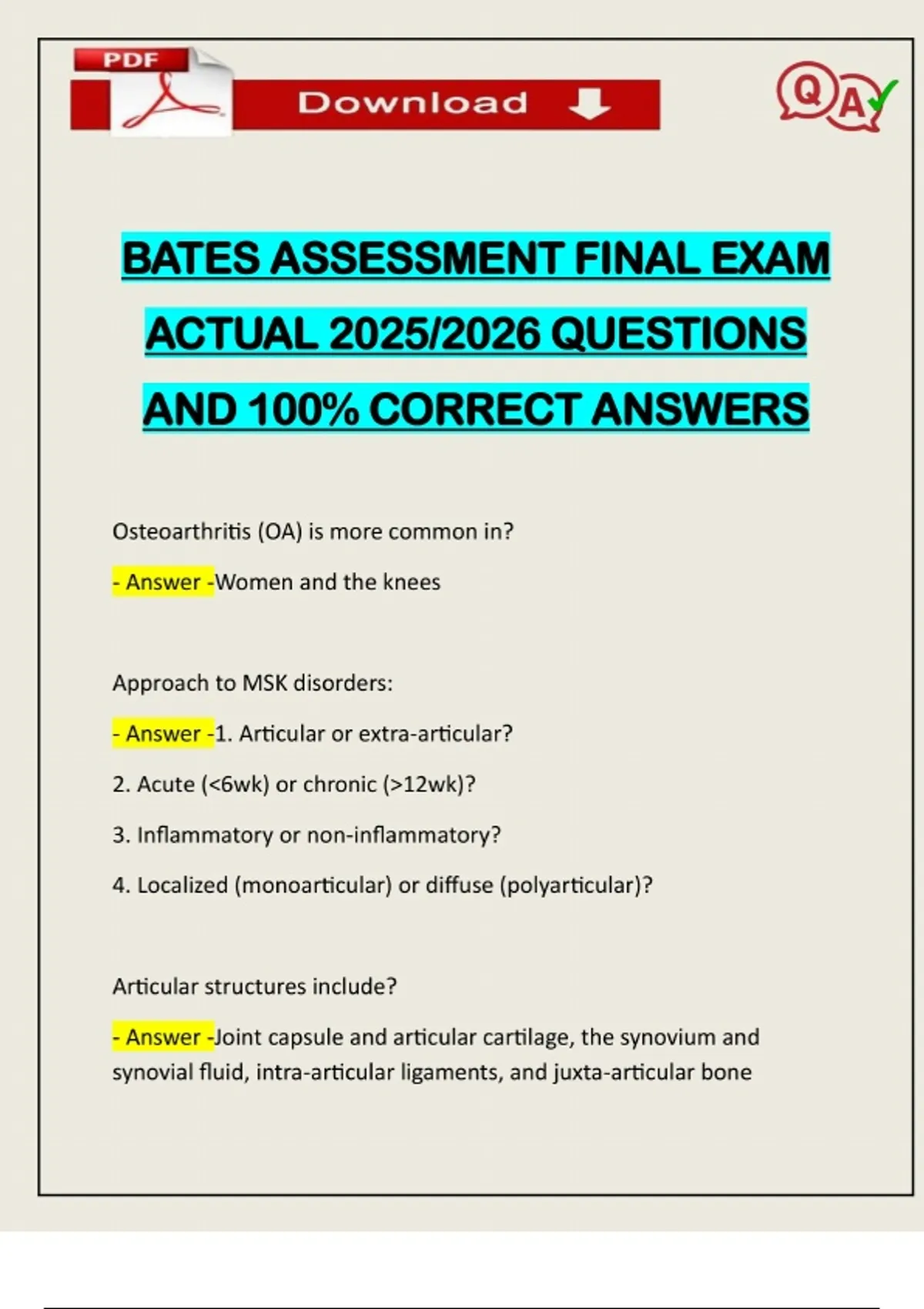 BATES ASSESSMENT FINAL EXAM ACTUAL 2025/2026 QUESTIONS AND 100% CORRECT ...