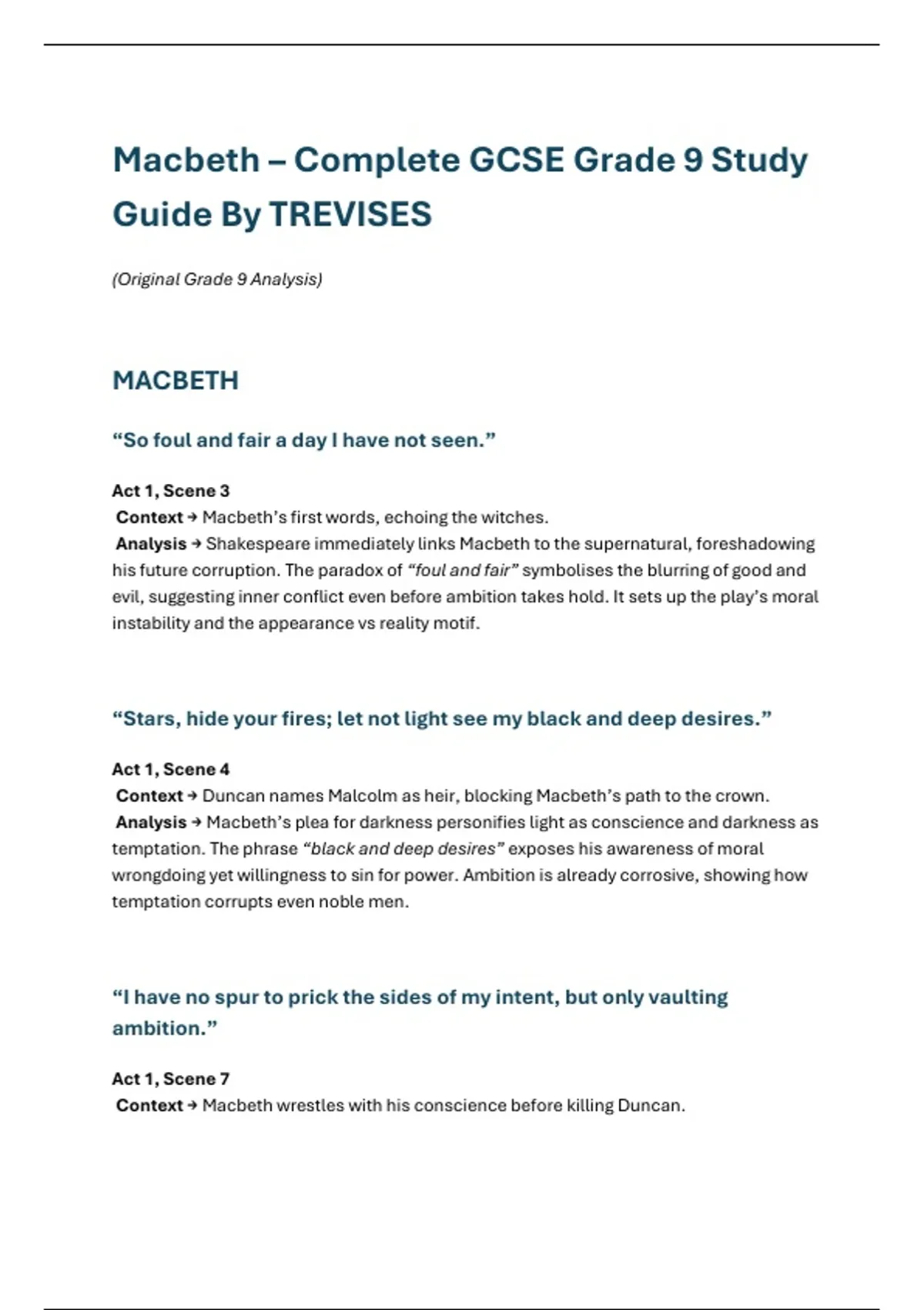 Summary Macbeth – Complete GCSE Grade 9 Study Guide (Trevises ...