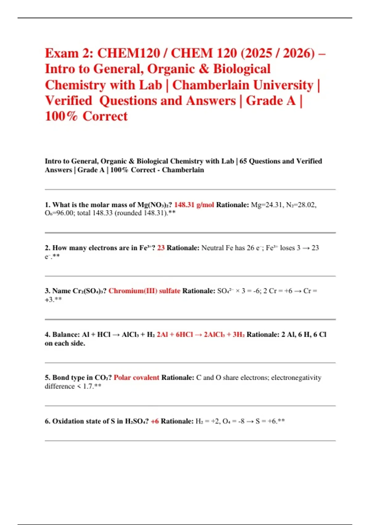 Exam 2: CHEM120 / CHEM 120 (2025 / 2026) – Intro to General, Organic ...