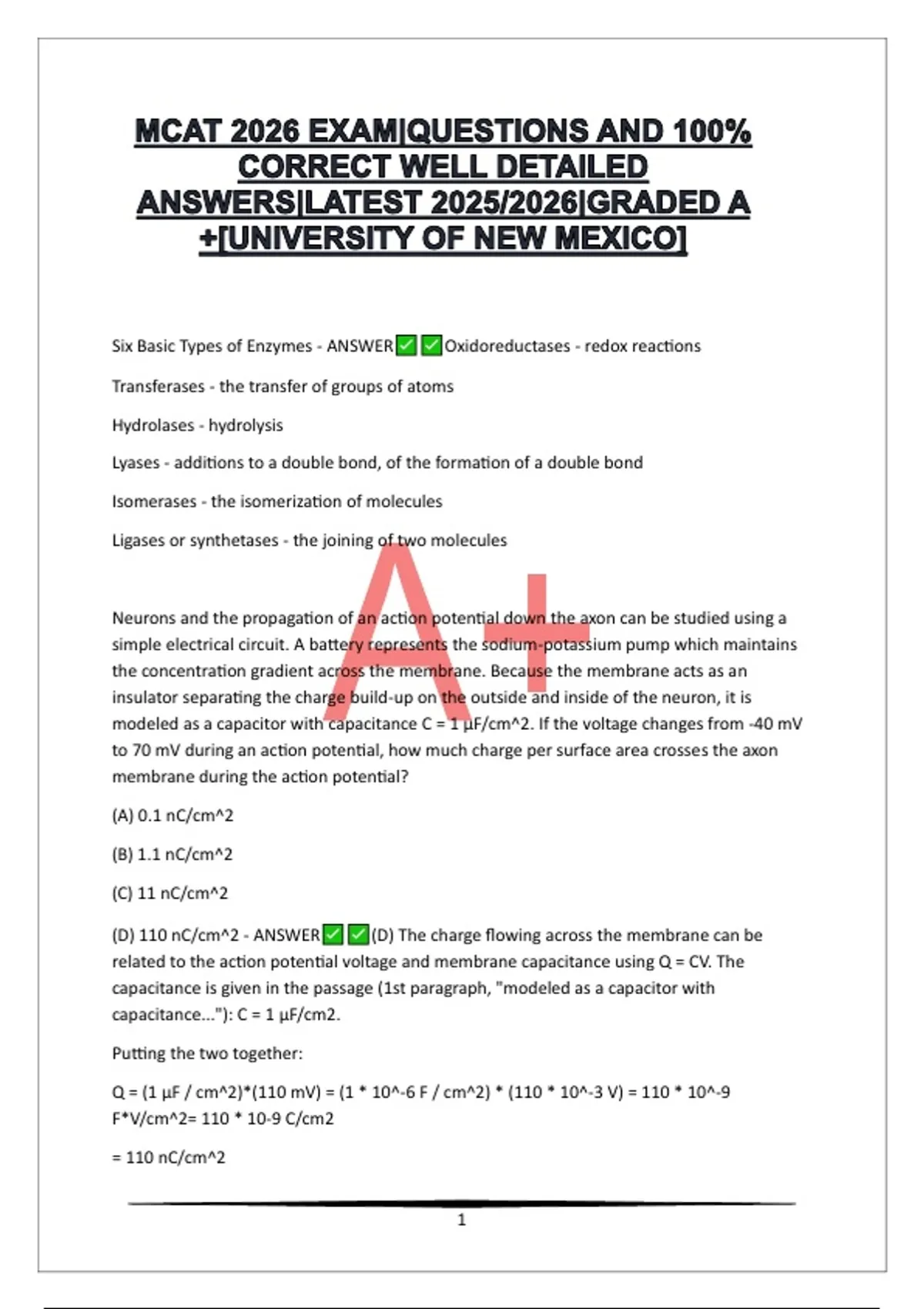 MCAT 2026 EXAM|QUESTIONS AND 100% CORRECT WELL DETAILED ANSWERS|LATEST ...