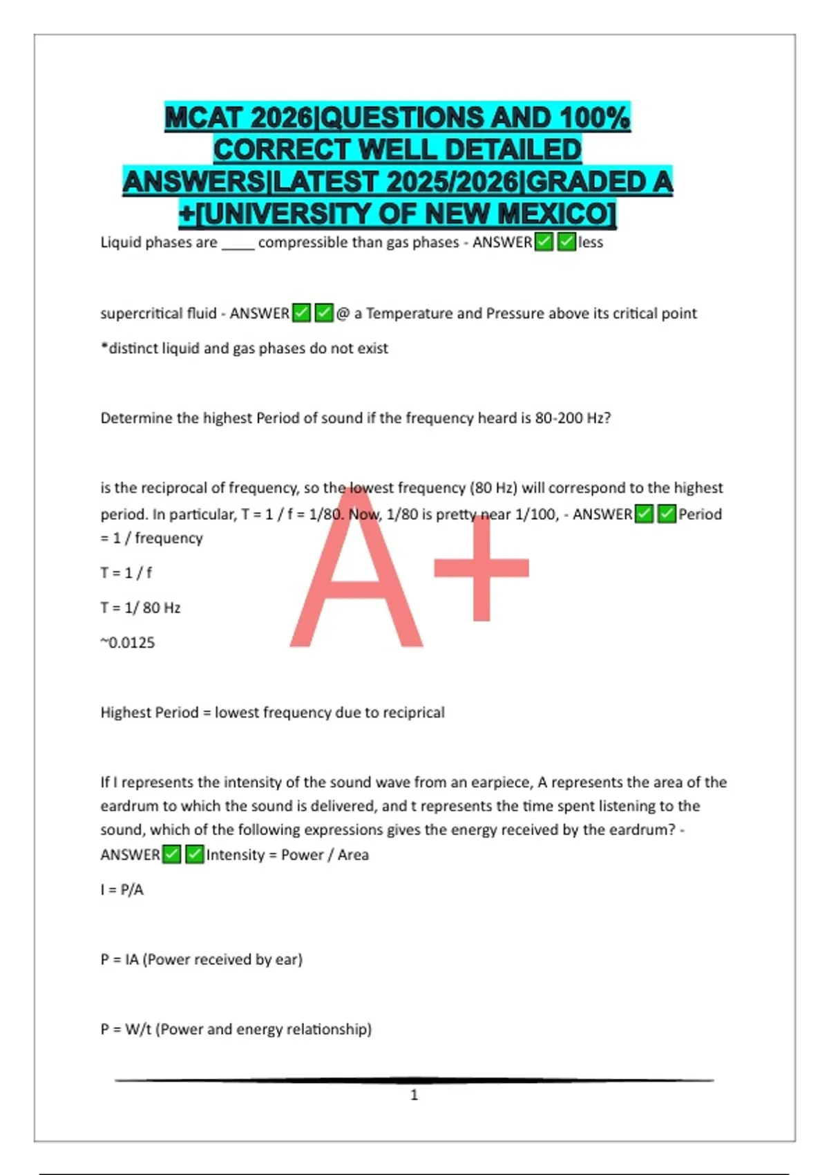 MCAT 2026|QUESTIONS AND 100% CORRECT WELL DETAILED ANSWERS|LATEST 2025/ ...