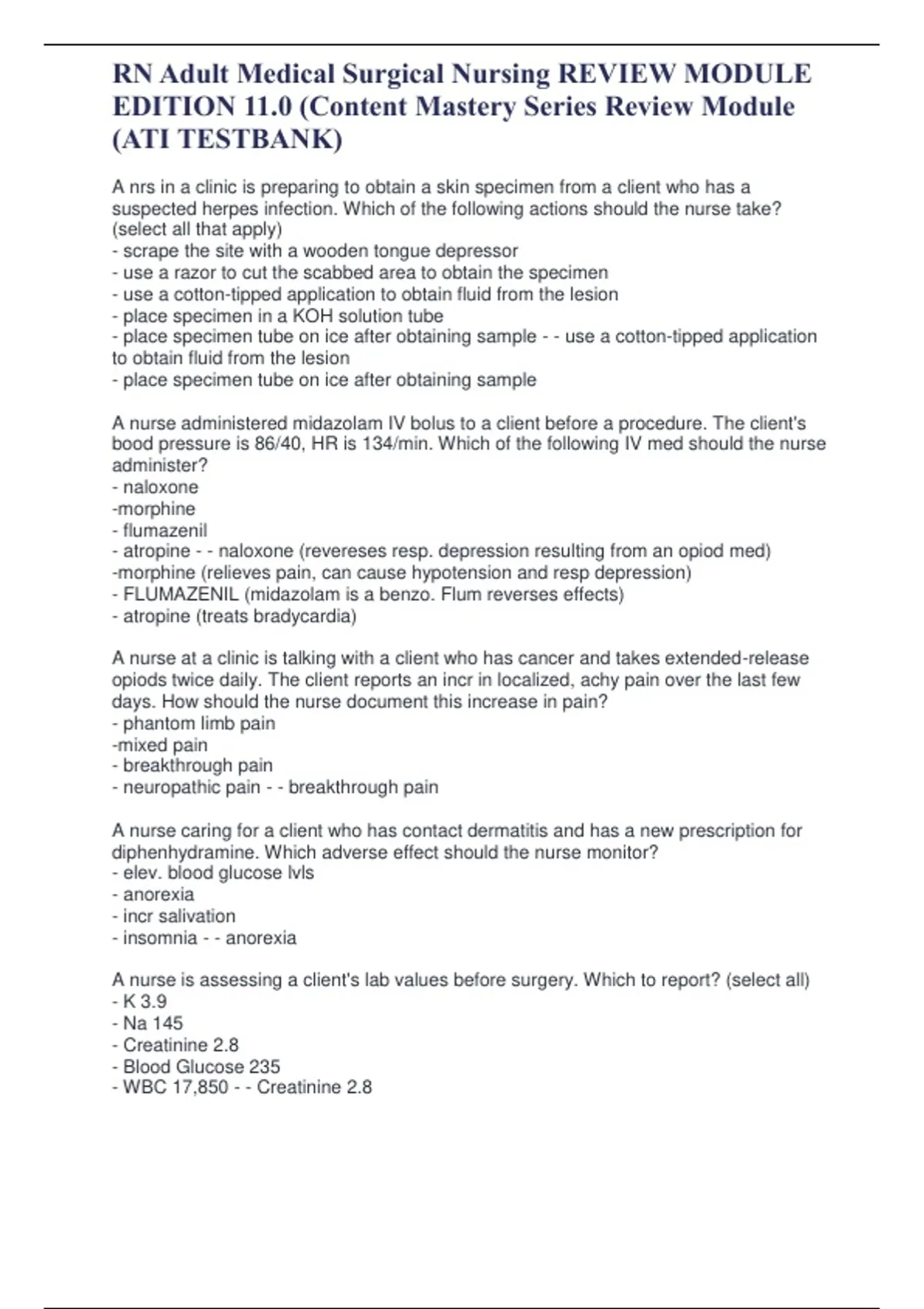 RN Adult Medical-Surgical Nursing Review Module Edition 11.0 – ATI ...