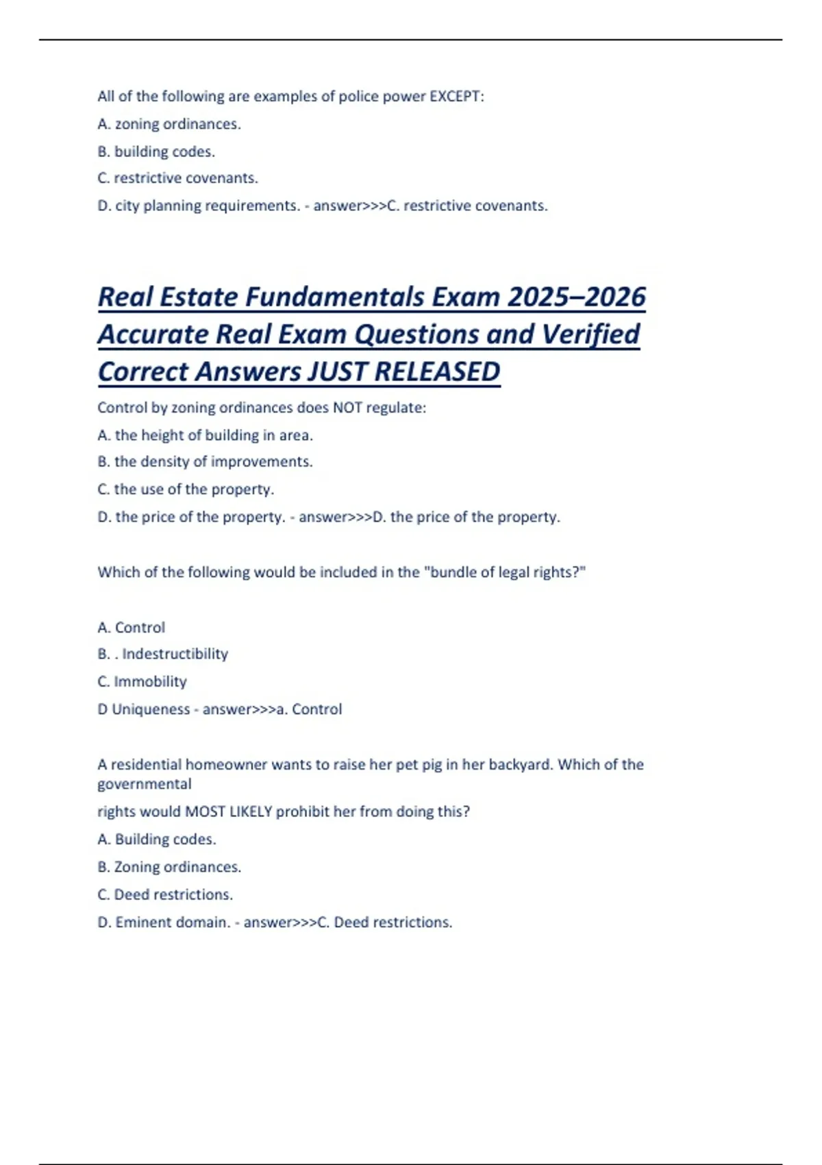 Real Estate Fundamentals Exam 2025/2026 – Verified Questions & Answers ...