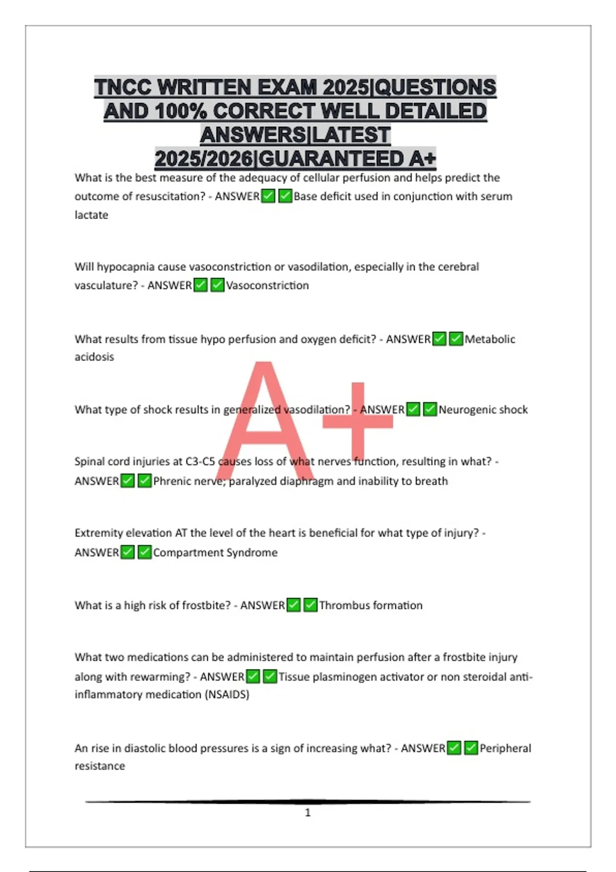 TNCC WRITTEN EXAM 2025|QUESTIONS AND 100% CORRECT WELL DETAILED ANSWERS ...