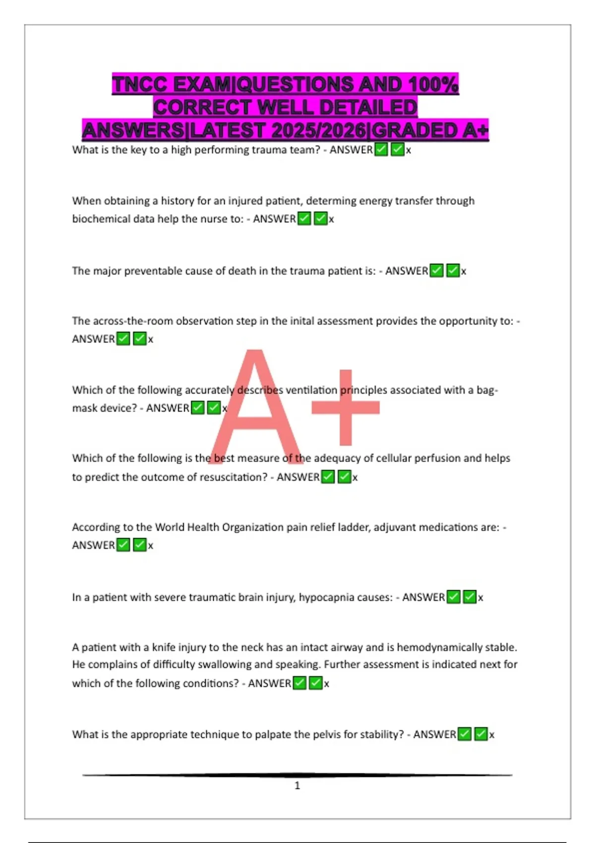 TNCC EXAM|QUESTIONS AND 100% CORRECT WELL DETAILED ANSWERS|LATEST 2025/ ...
