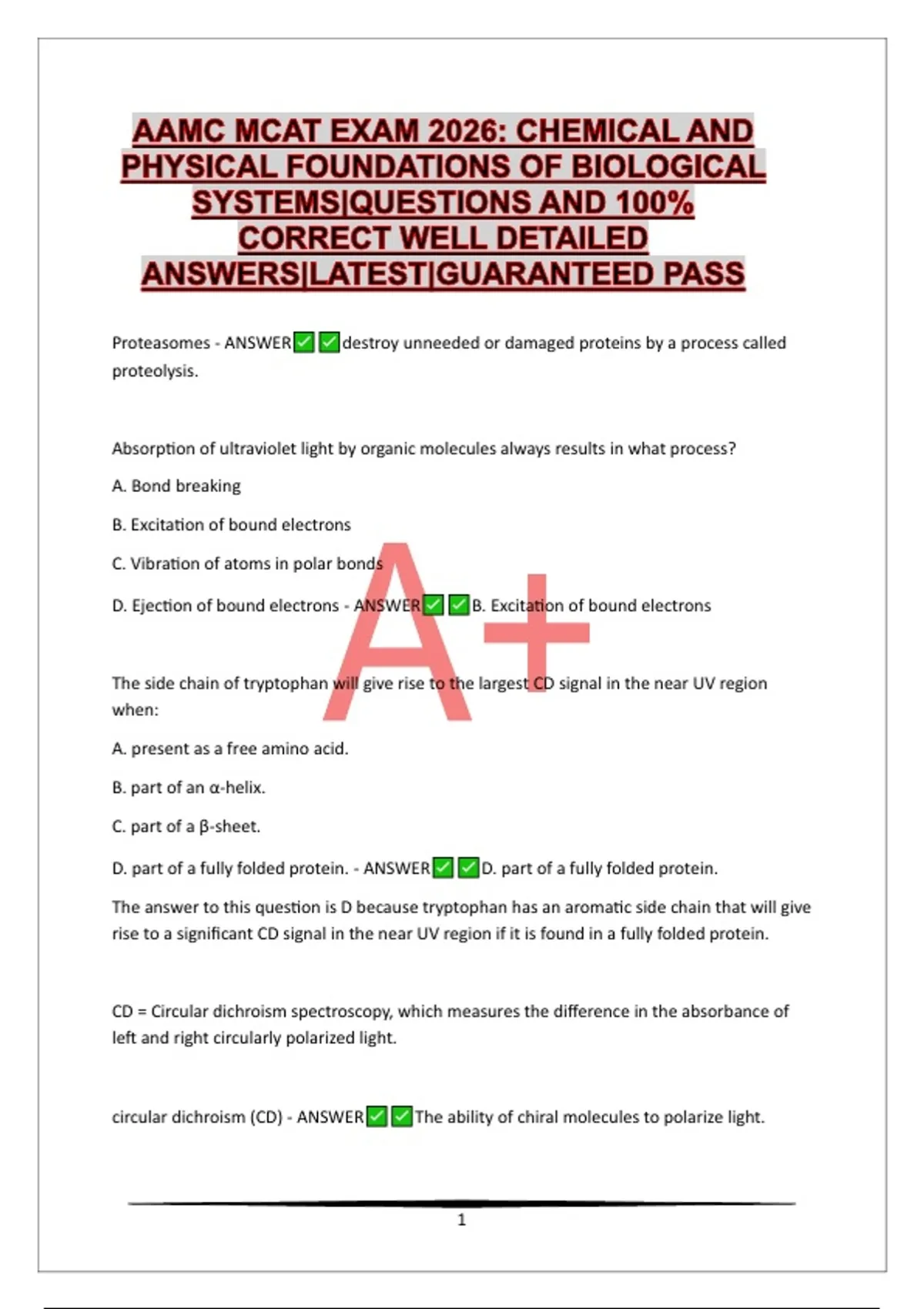 AAMC MCAT EXAM 2026: CHEMICAL AND PHYSICAL FOUNDATIONS OF BIOLOGICAL ...