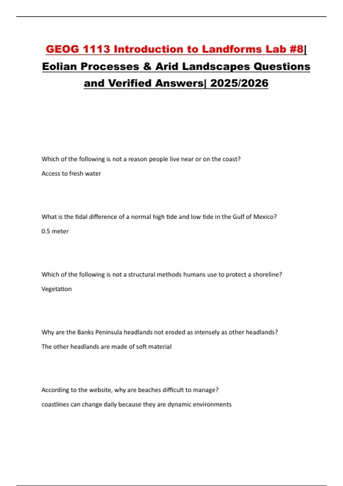GEOG 1113 Introduction to Landforms Lab #8| Eolian Processes & Arid ...
