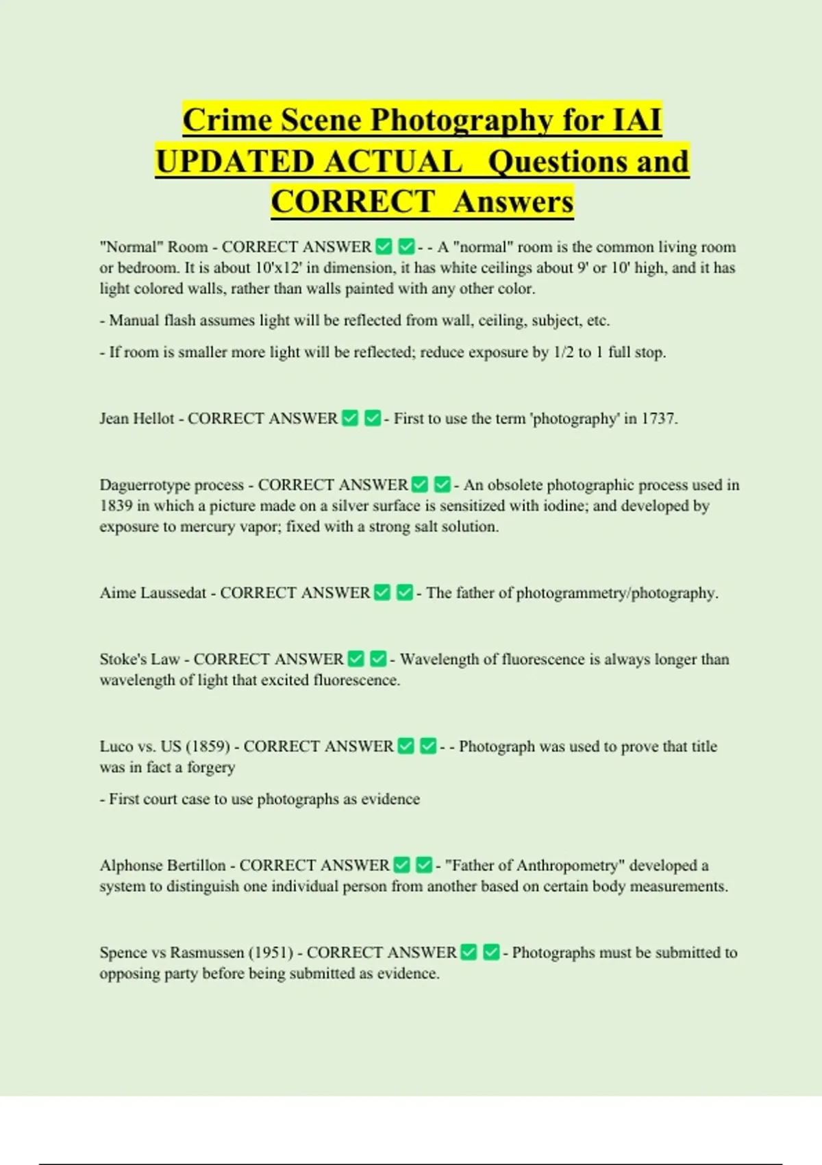 Crime Scene Photography for IAI UPDATED ACTUAL Questions and CORRECT ...
