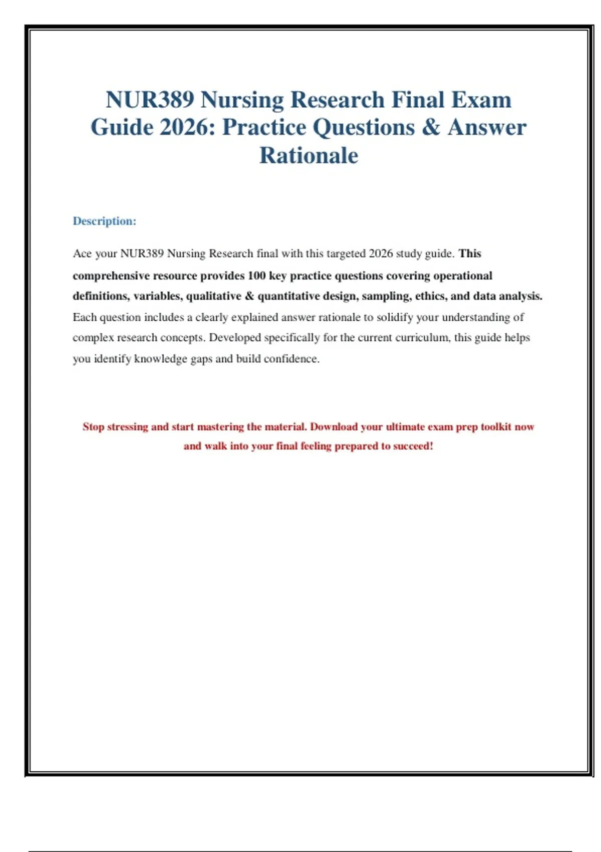 NUR389 Final Exam Review: Questions & Explained Answers (2026) - NUR389 ...