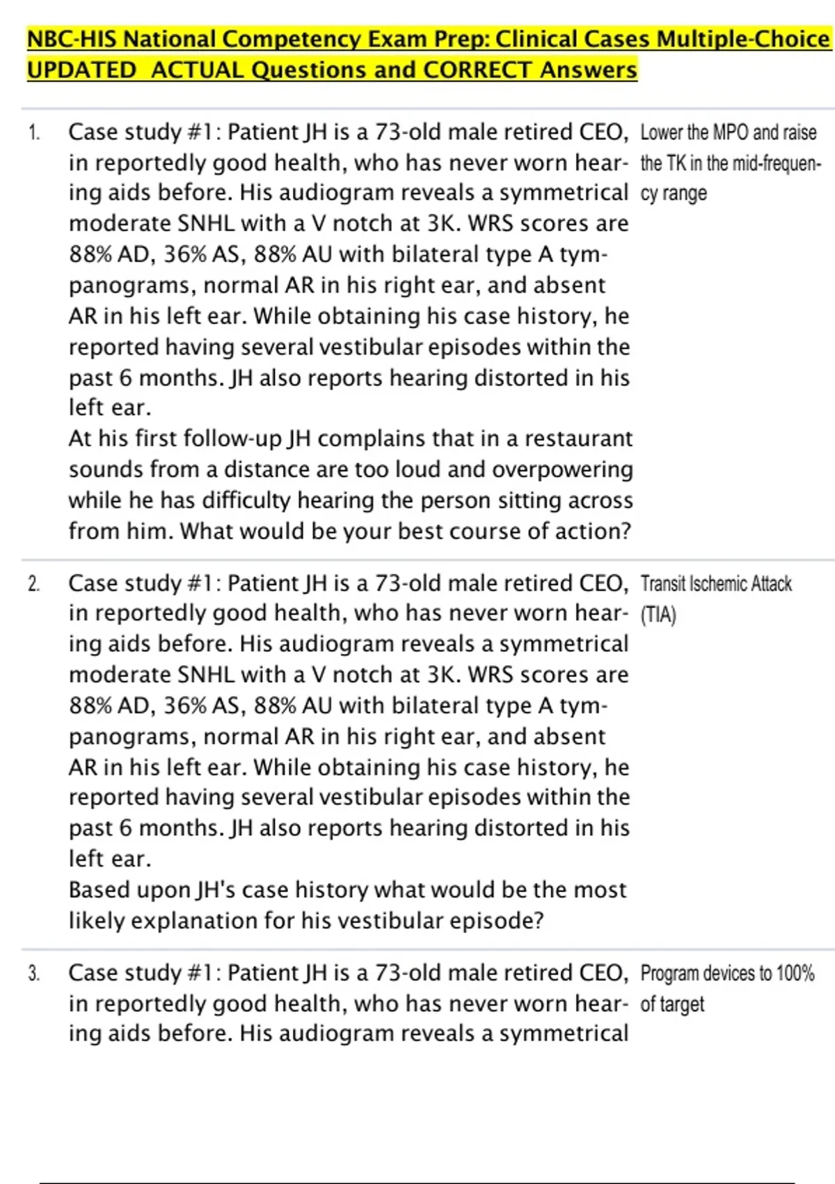 NBC-HIS Bundled Exam Questions WITH CORRECT Answers - Stuvia US