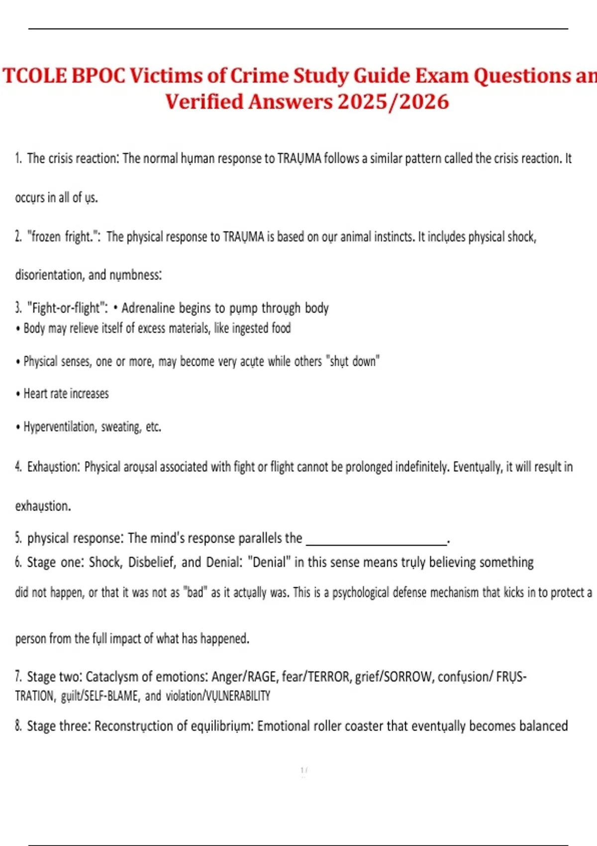 TCOLE BPOC – Victims of Crime Study Guide (Exam Questions and Verified ...