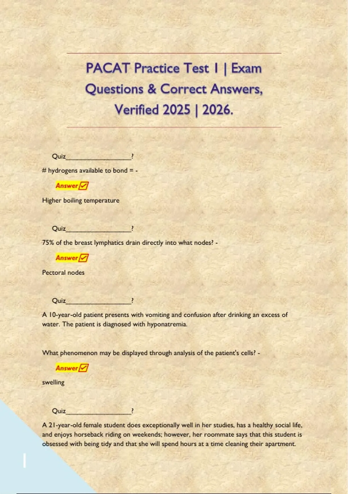 PACAT Practice Test 1 | Exam Questions & Correct Answers, Verified 2025 ...