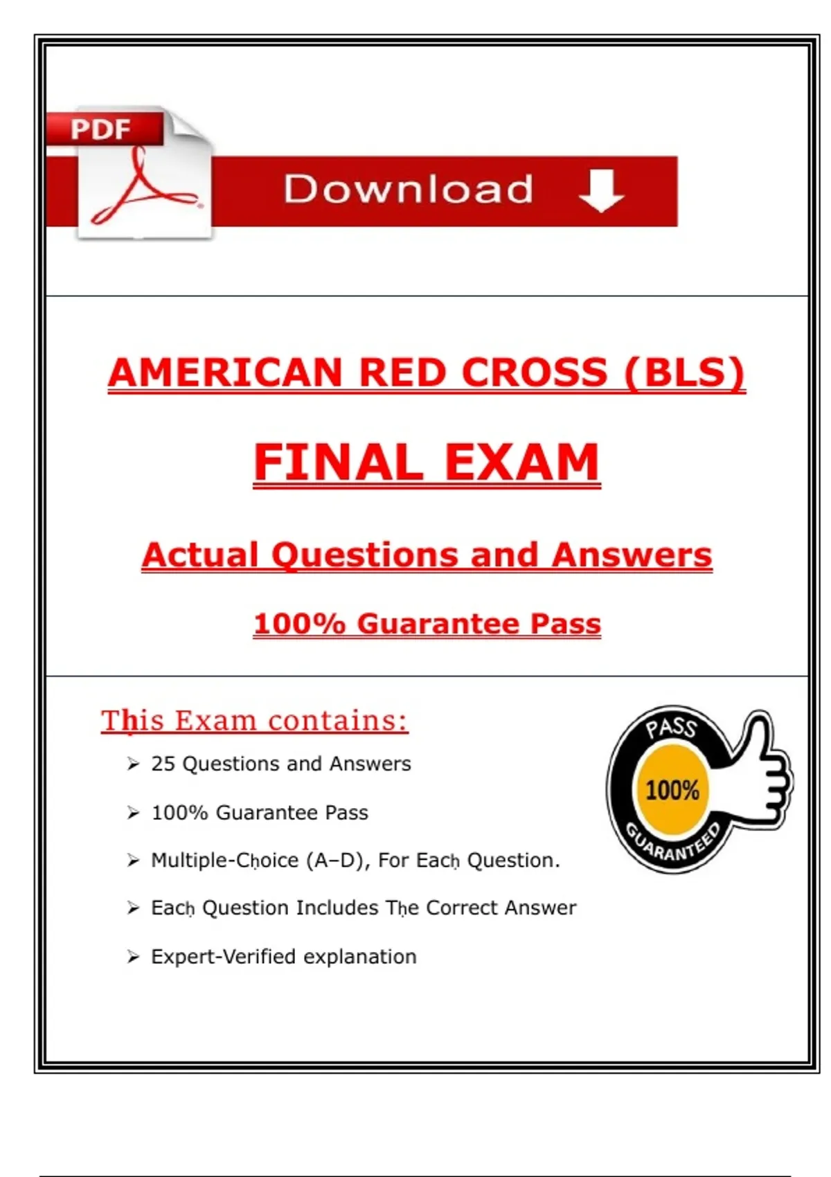 American Red Cross BLS Final Exam (2025 / 2026) Qs and Ans with ...