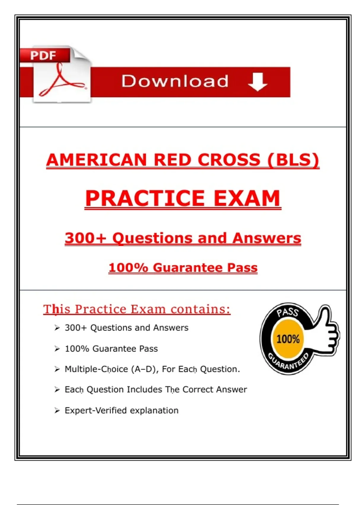 Pass Your (2025 / 2026) American Red Cross BLS Final Exam + 300 ...