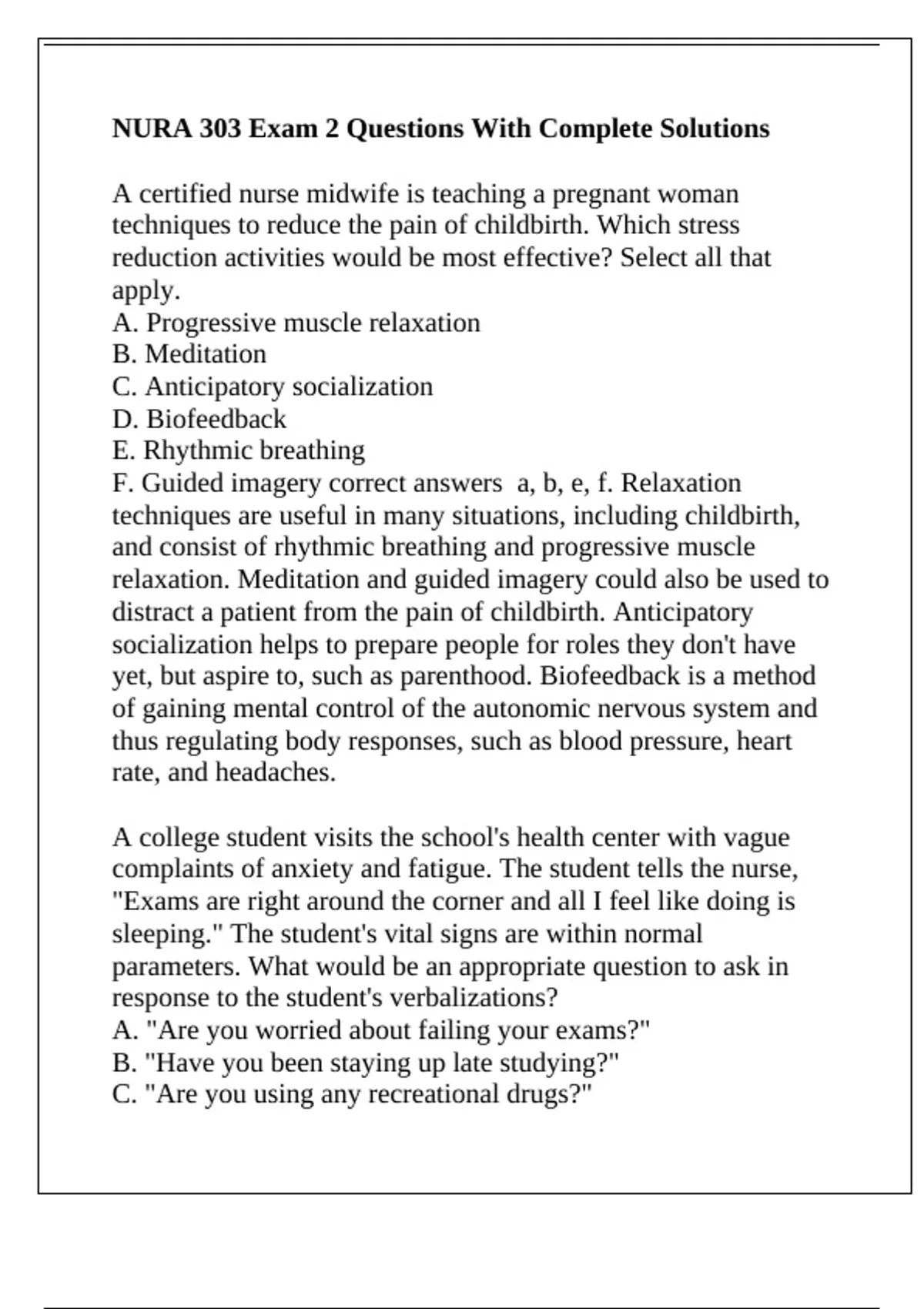 NURA 303 Exam 2 Questions With Complete Solutions - NURA 303 - Stuvia US