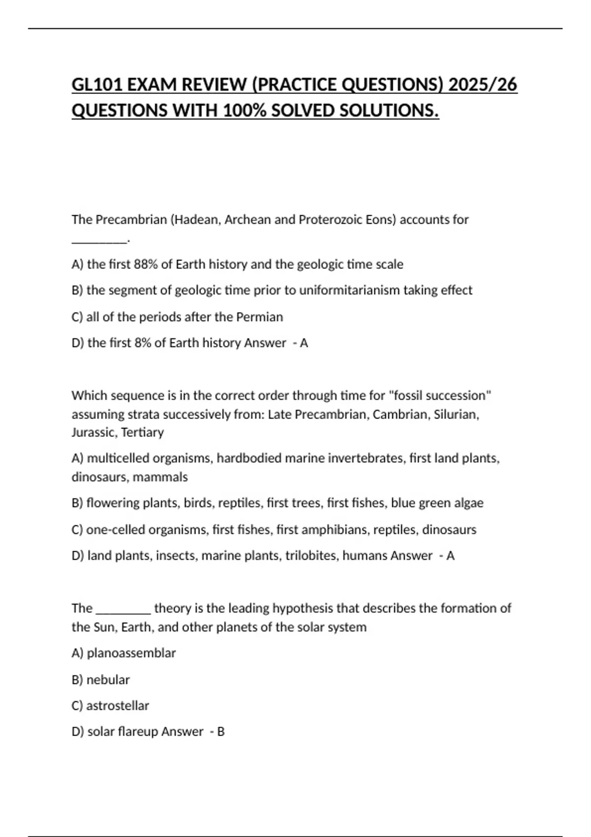 GL101 EXAM REVIEW (PRACTICE QUESTIONS) 2025/26 QUESTIONS WITH 100% ...
