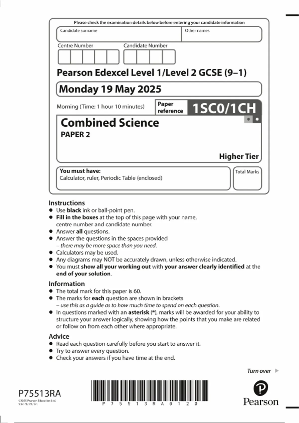2025 Pearson Edexcel GCSE Combined Science Chemistry PAPER 2 QUESTION ...