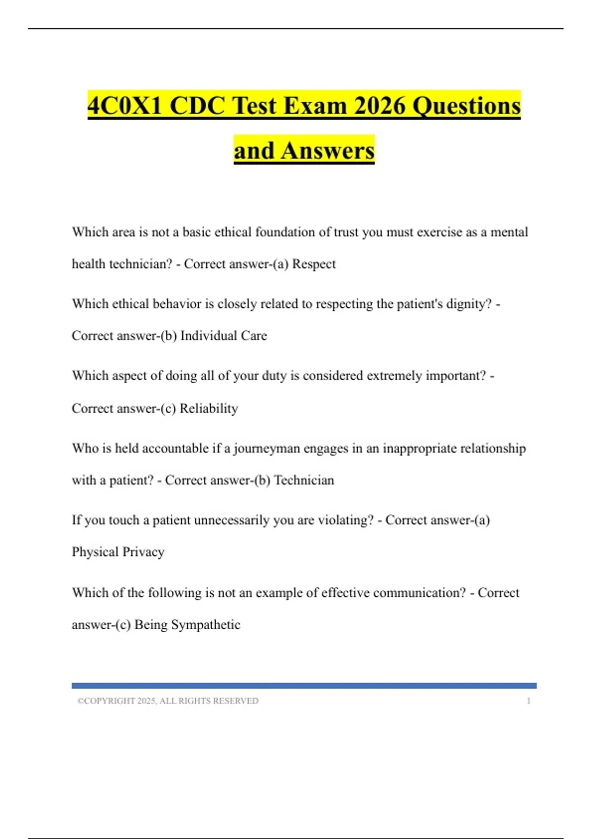 4C0X1 CDC Test Exam 2026 Questions and Answers - CDC Services ...