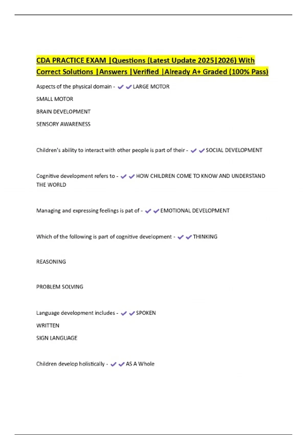 CDA PRACTICE EXAM |Questions (Latest Update 2025|2026) With Correct ...