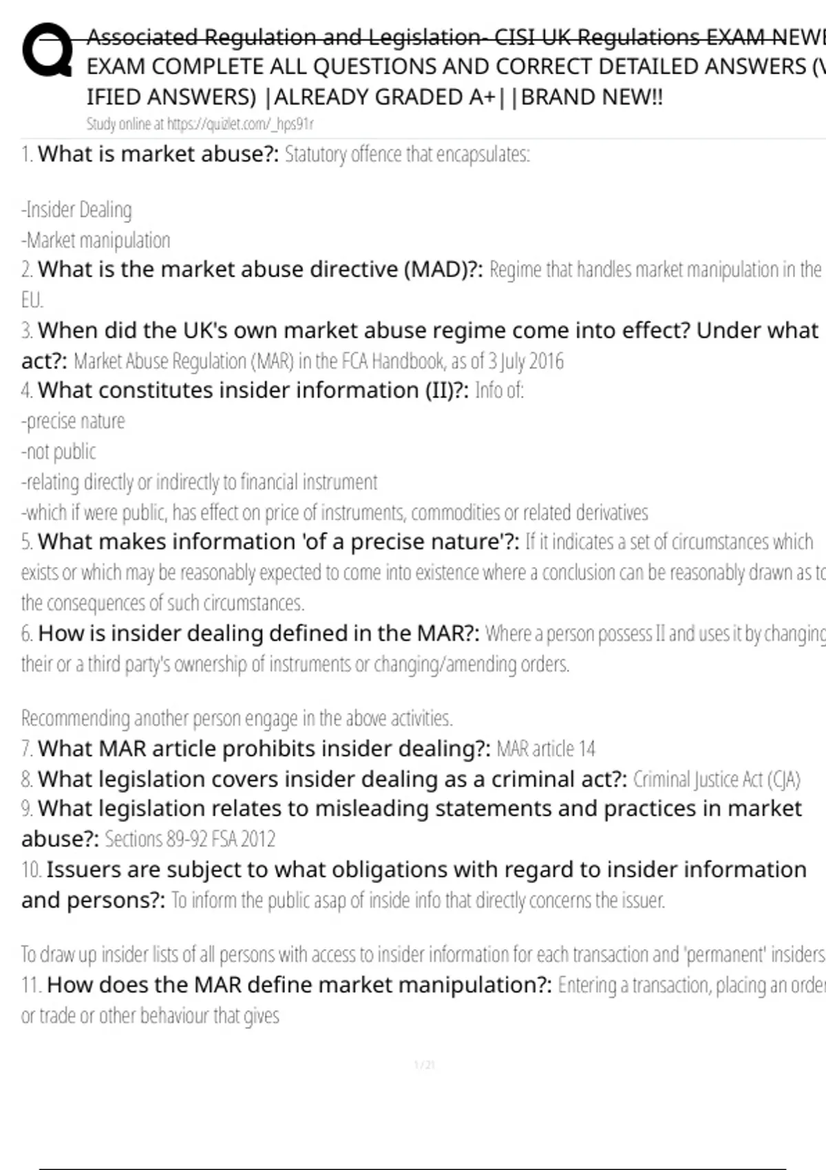 Associated Regulation and Legislation- CISI UK Regulations EXAM NEWEST ...