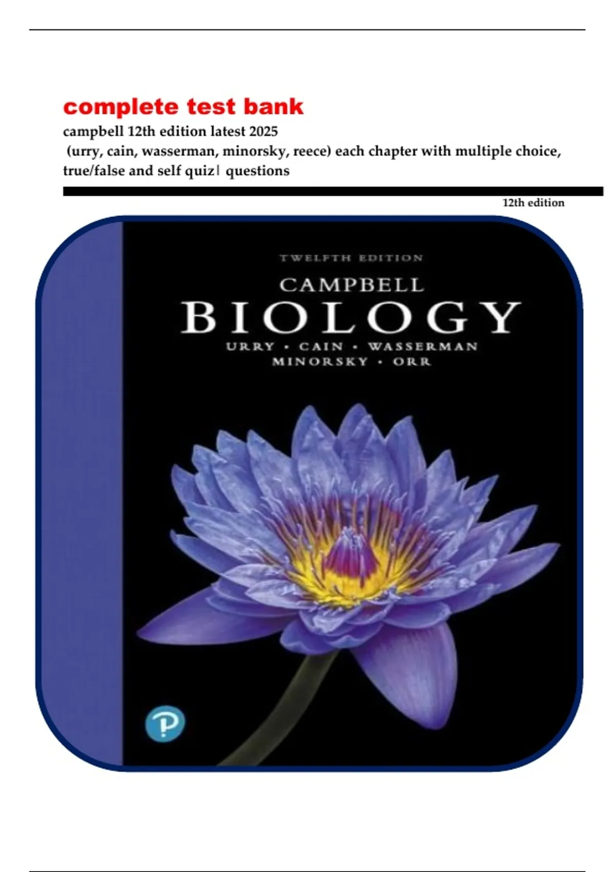 complete test bank campbell 12th edition latest 2025 (urry, cain ...