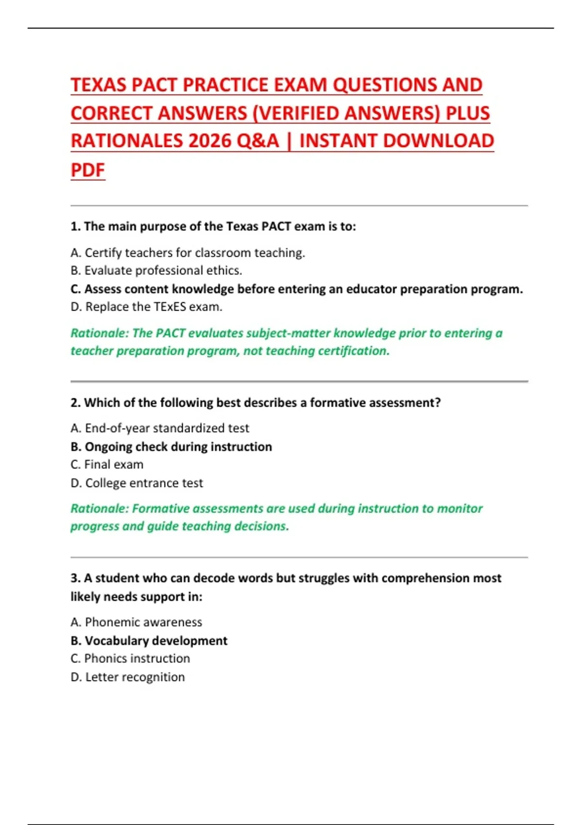 TEXAS PACT PRACTICE EXAM QUESTIONS AND CORRECT ANSWERS (VERIFIED ...