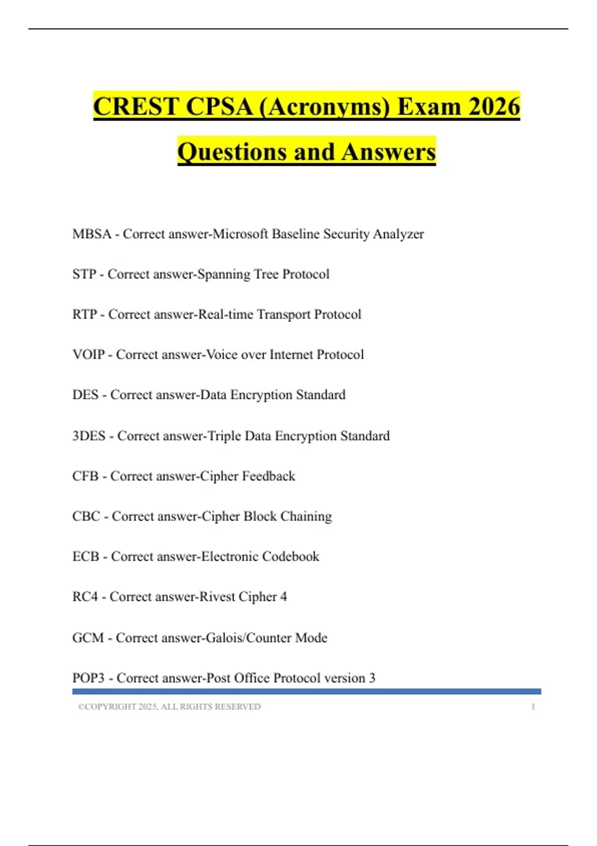 CREST CPSA (Acronyms) Exam 2026 Questions and Answers - CREST CPSA ...