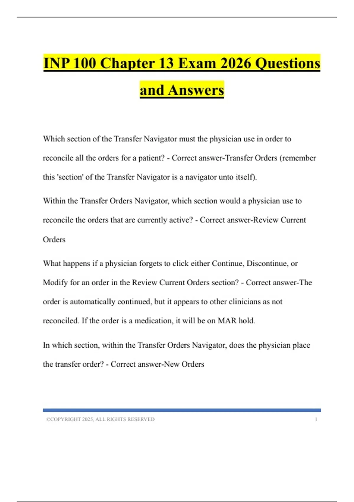 INP 100 Chapter 13 Exam 2026 Questions and Answers - CREST CPSA - Stuvia US