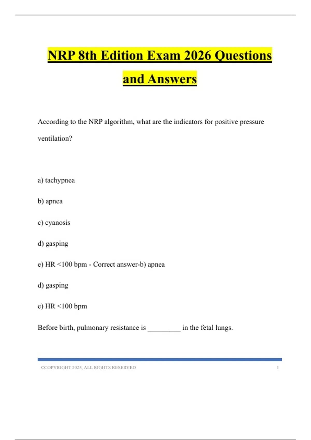 NRP 8th Edition Exam 2026 Questions and Answers - NRP 8th Edition ...