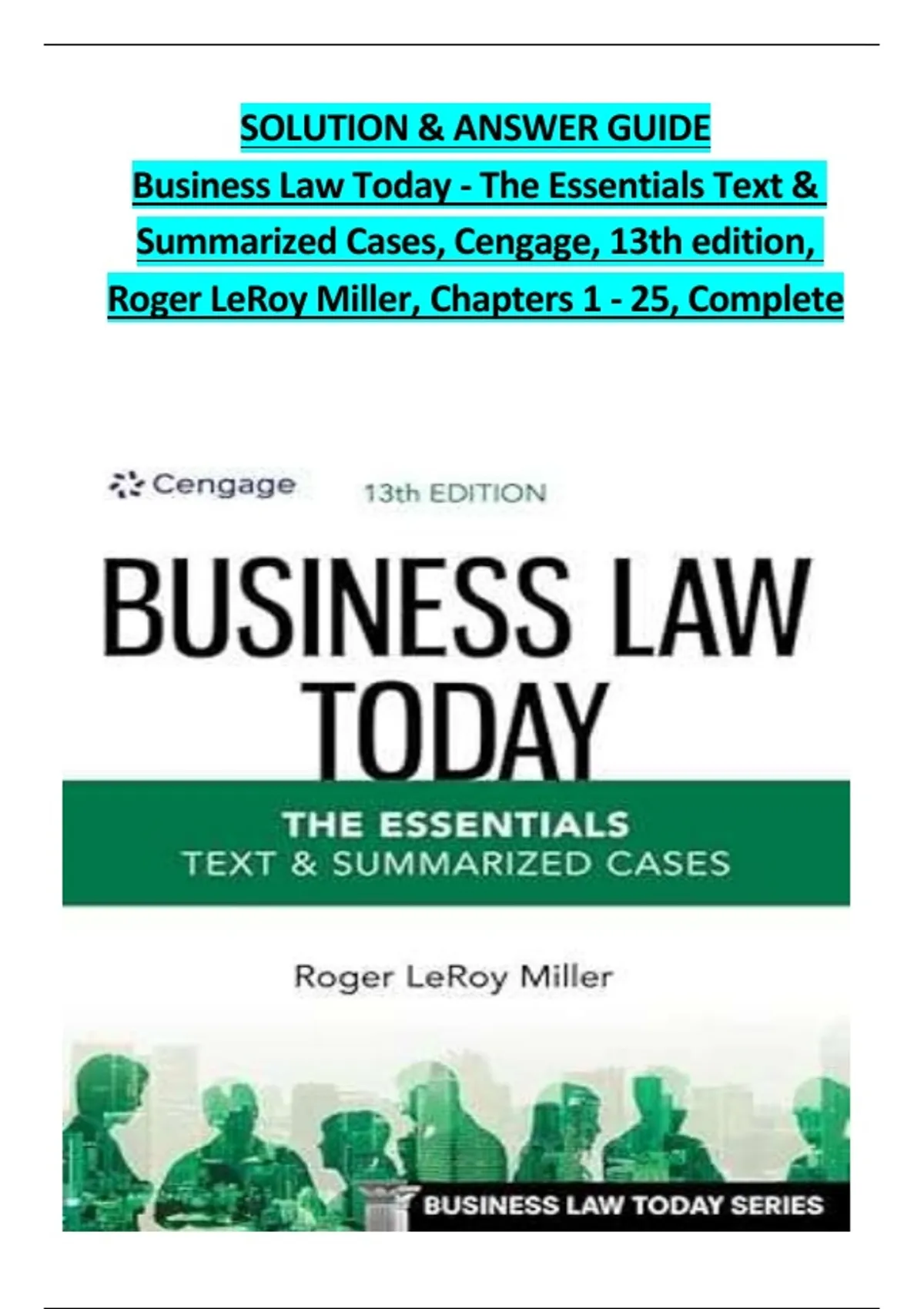 Solution and Answer Guide for Business Law Today - The Essentials Text ...