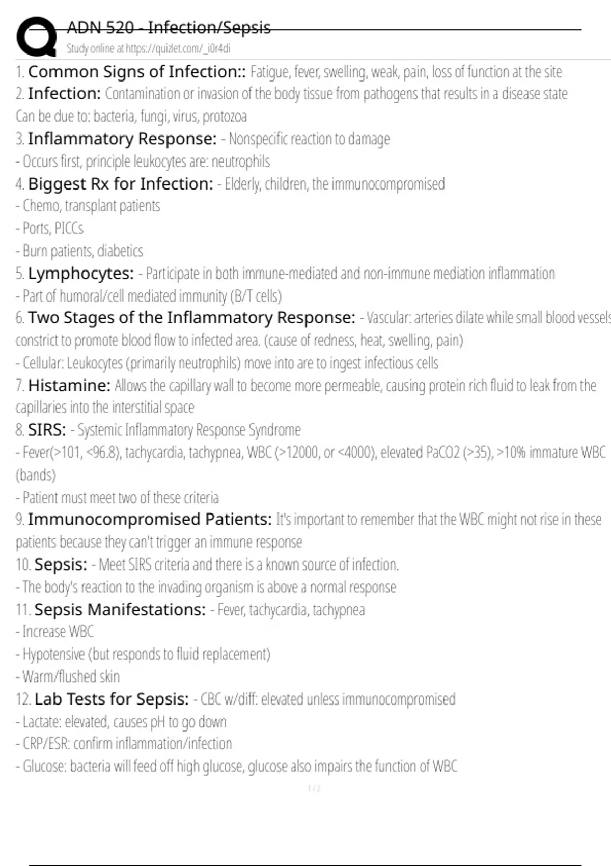 ADN 520 - Infection/Sepsis Exam Questions and Answers 100% Pass ...