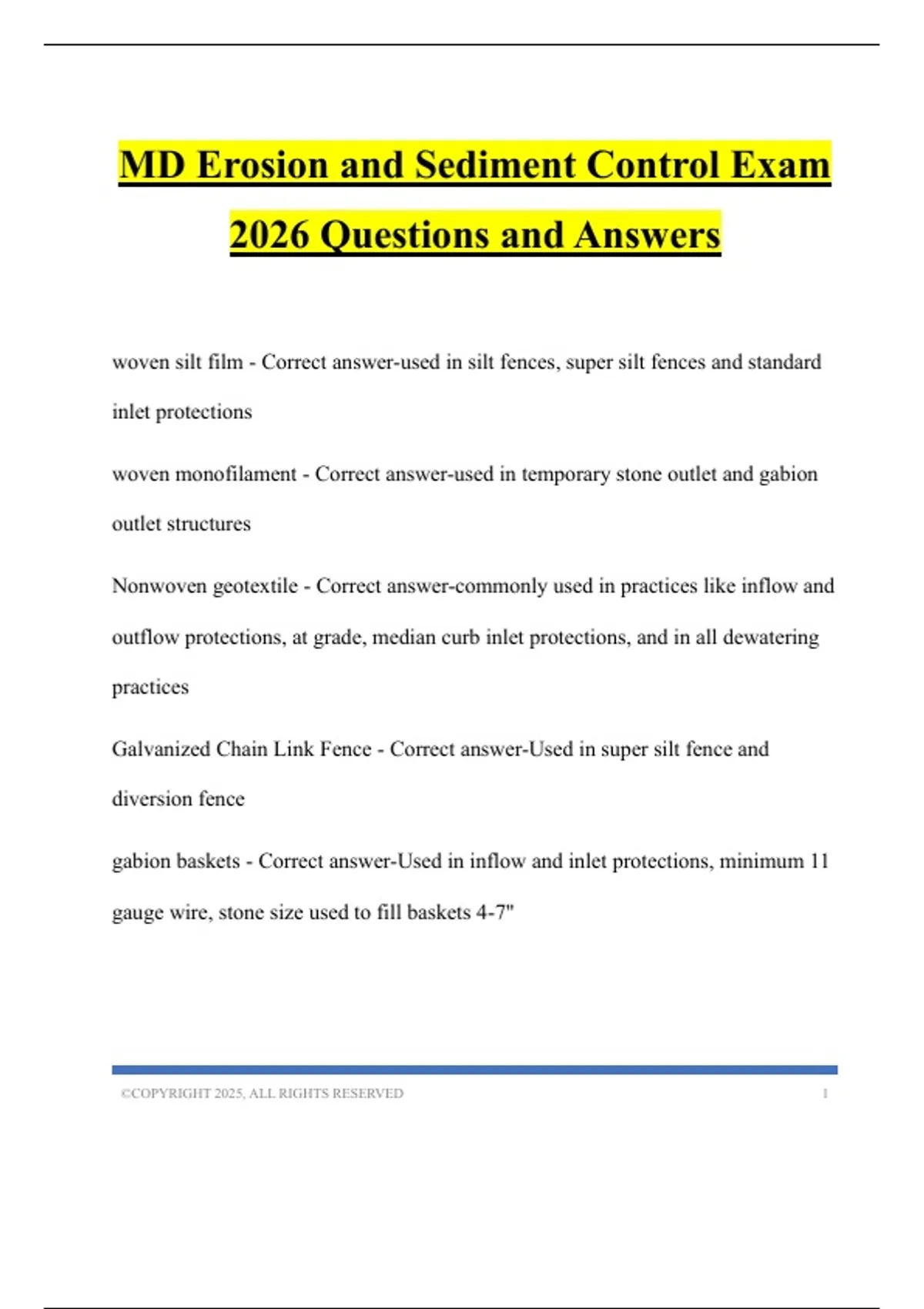 MD Erosion and Sediment Control Exam 2026 Questions and Answers - NICET ...