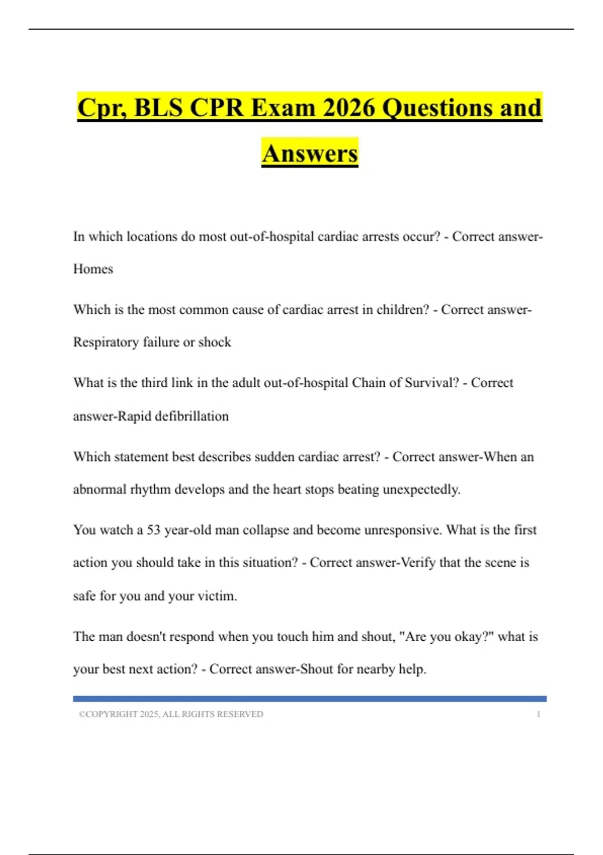 Cpr, BLS CPR Exam 2026 Questions and Answers - NICET Soils - Stuvia US