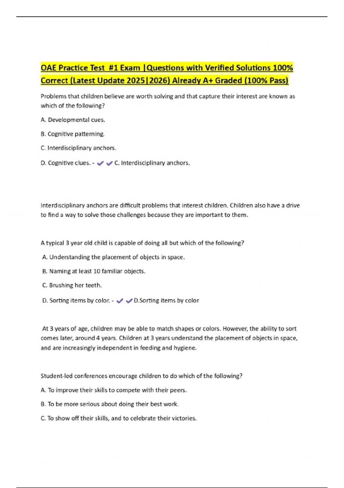 OAE Practice Test #1 Exam |Questions with Verified Solutions 100% ...