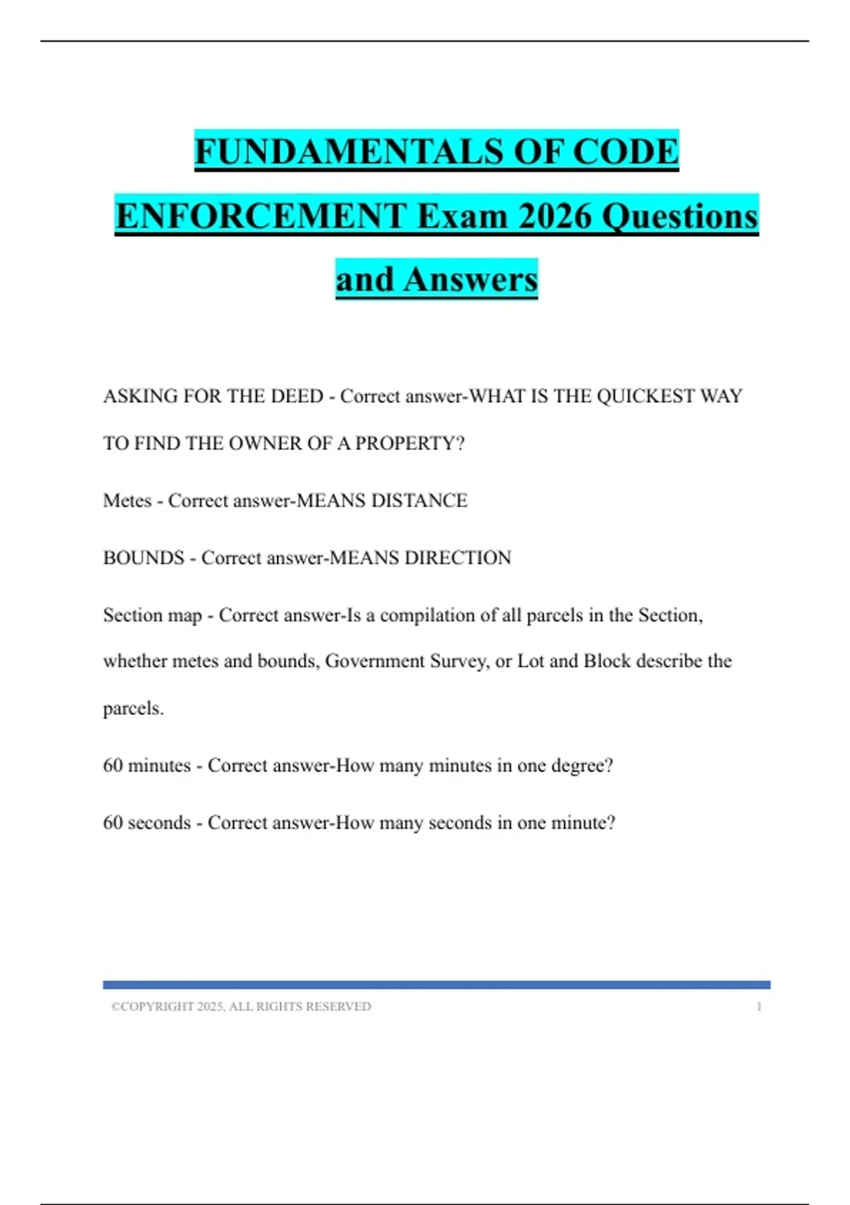 FUNDAMENTALS OF CODE ENFORCEMENT Exam 2026 Questions and Answers - ABO ...