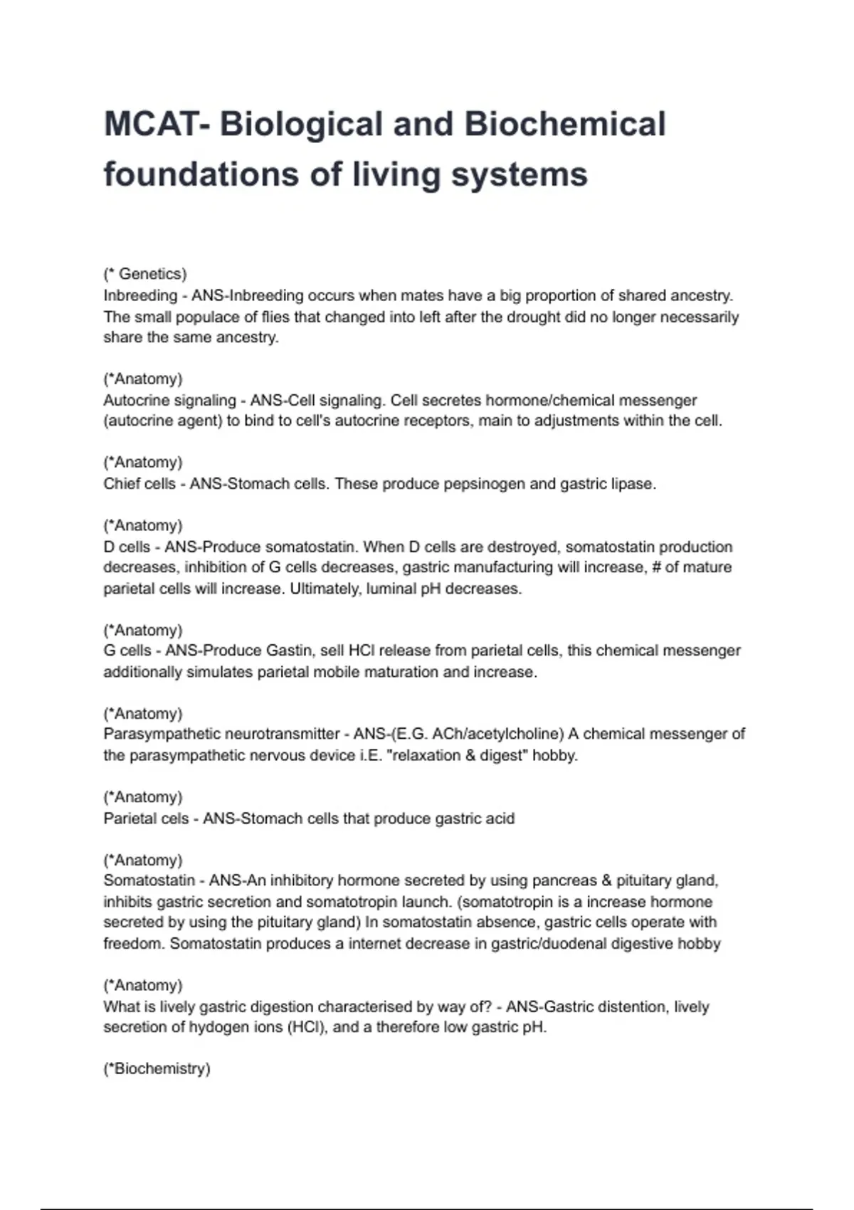 MCAT- Biological and Biochemical foundations of living systems NEWEST ...