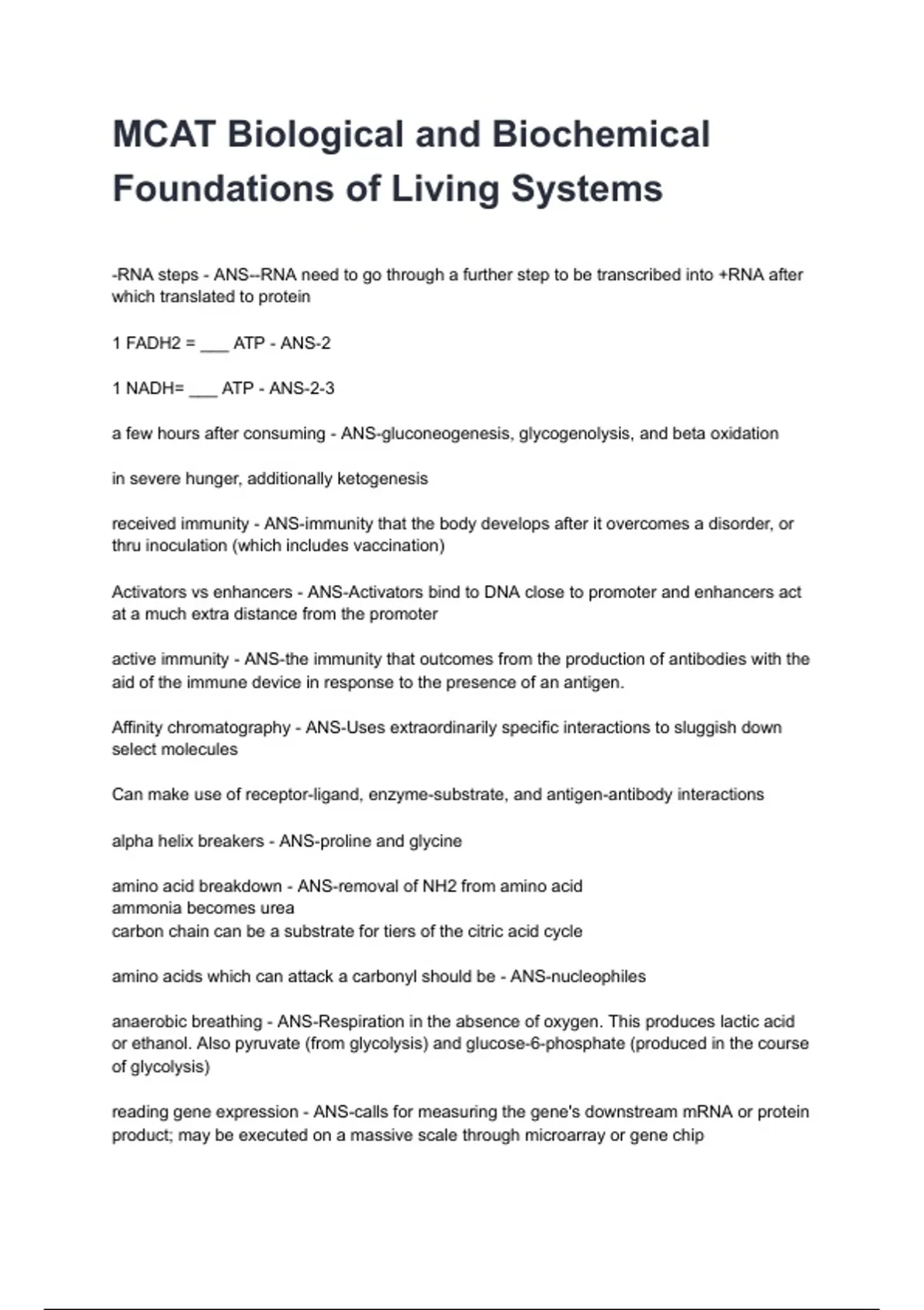 MCAT Biological and Biochemical Foundations of Living Systems NEWEST ...