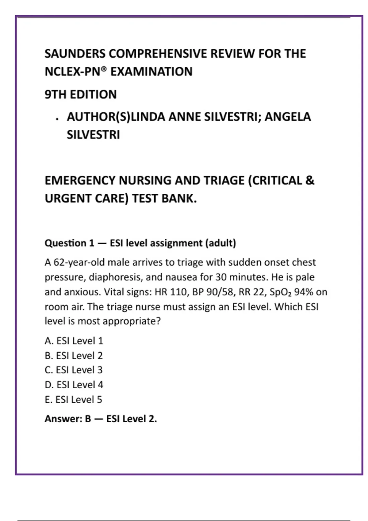 Emergency & Triage NCLEX-RN Test Bank | Saunders Review 2025 NGN ...