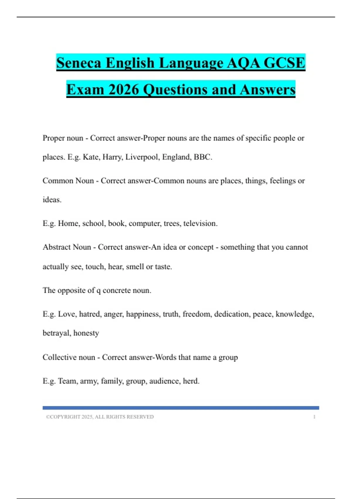 Seneca English Language AQA GCSE Exam 2026 Questions and Answers - Cwea ...