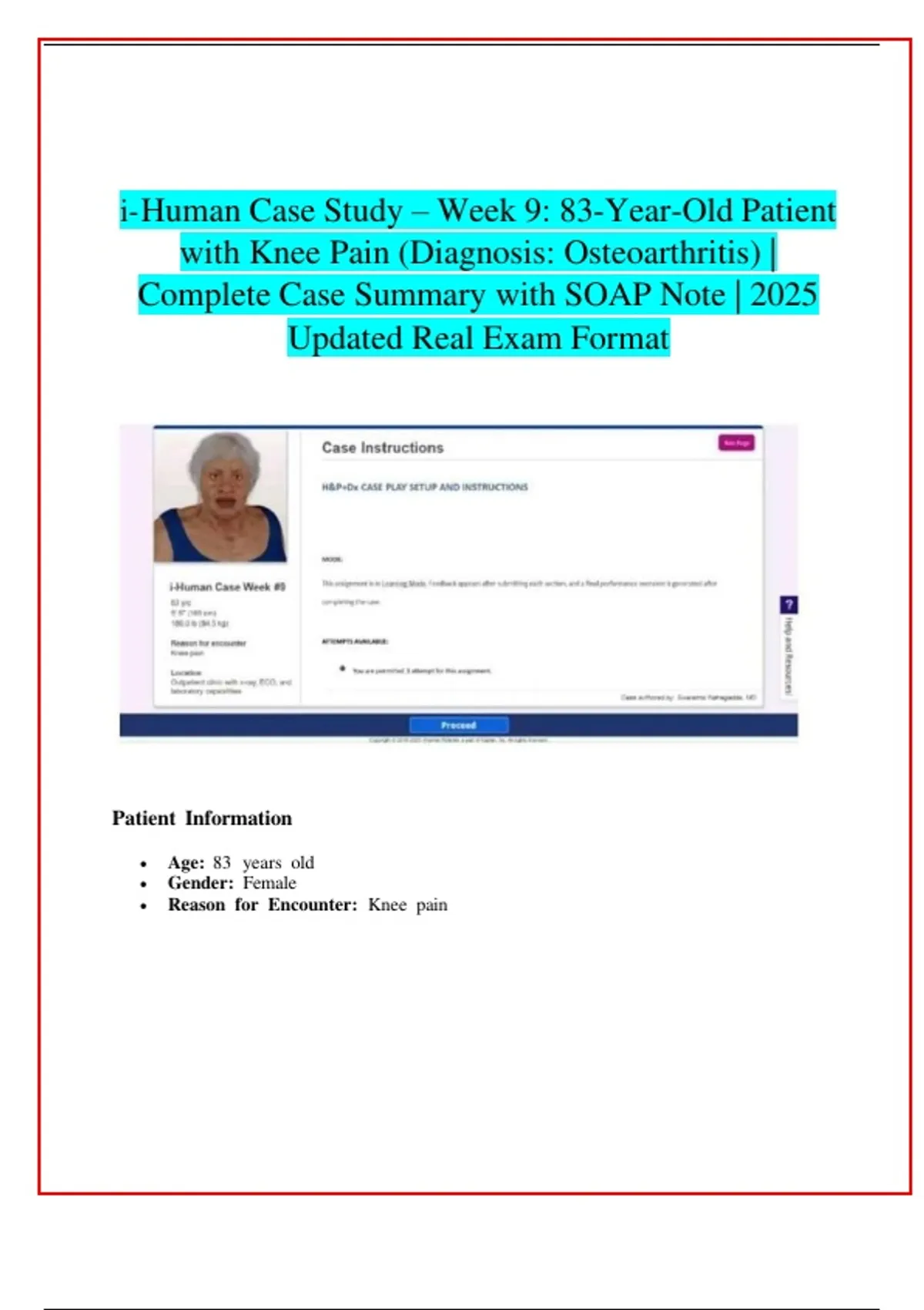 i- Human Case Study – Week 9: 83-Year-Old Patient with Knee Pain ...