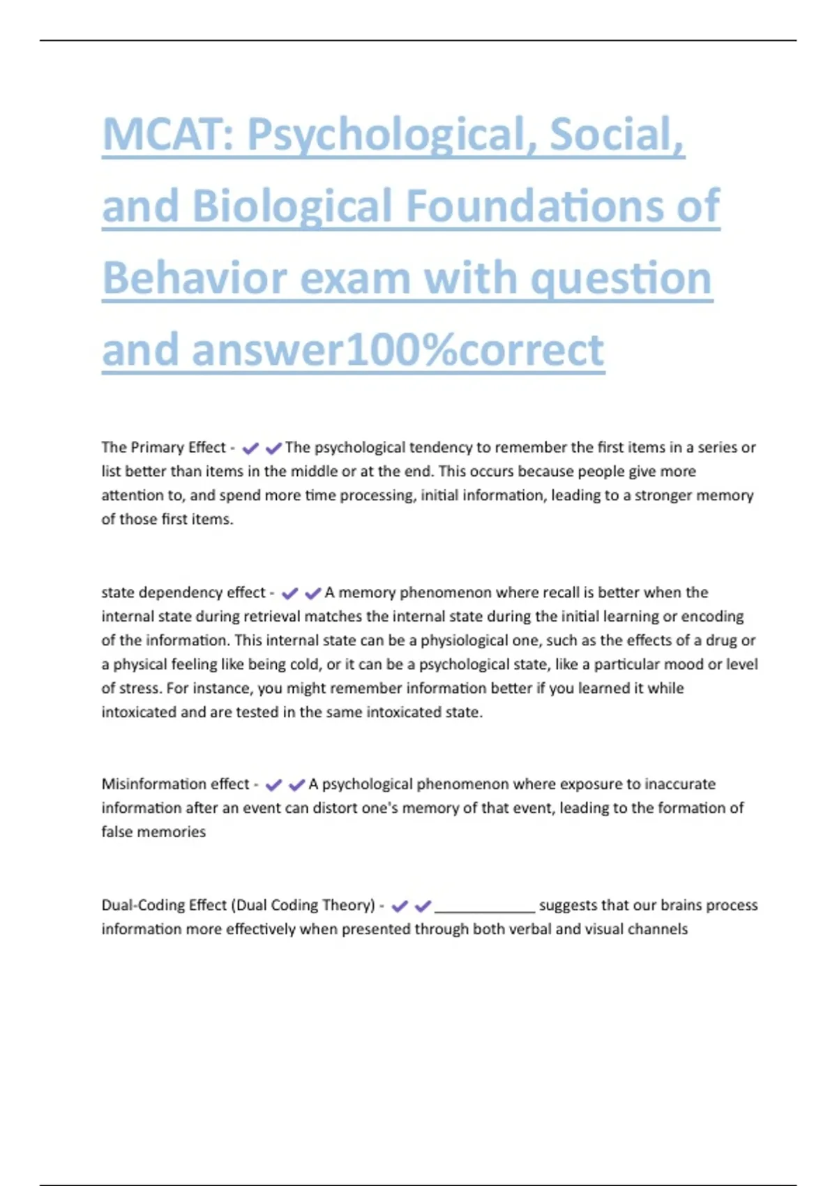 MCAT: Psychological, Social, and Biological Foundations of Behavior ...